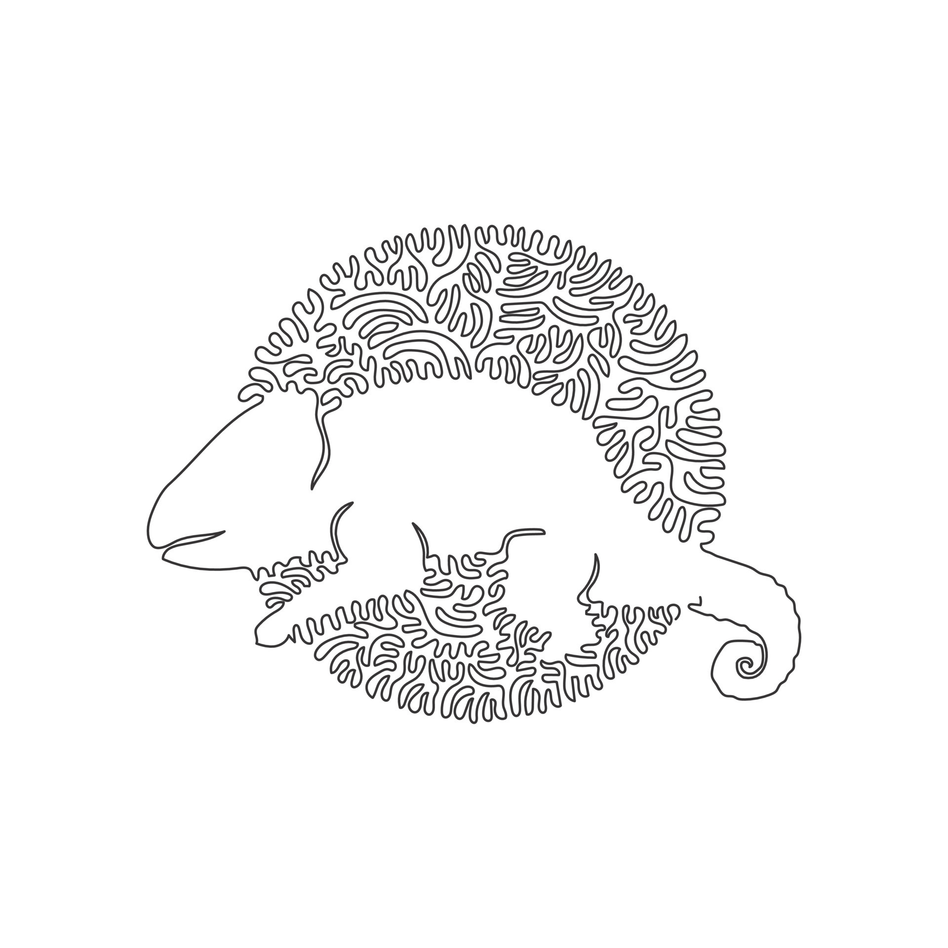 Continuous One Curve Line Drawing Of Funny Chameleon Abstract Art In Circle Single Line