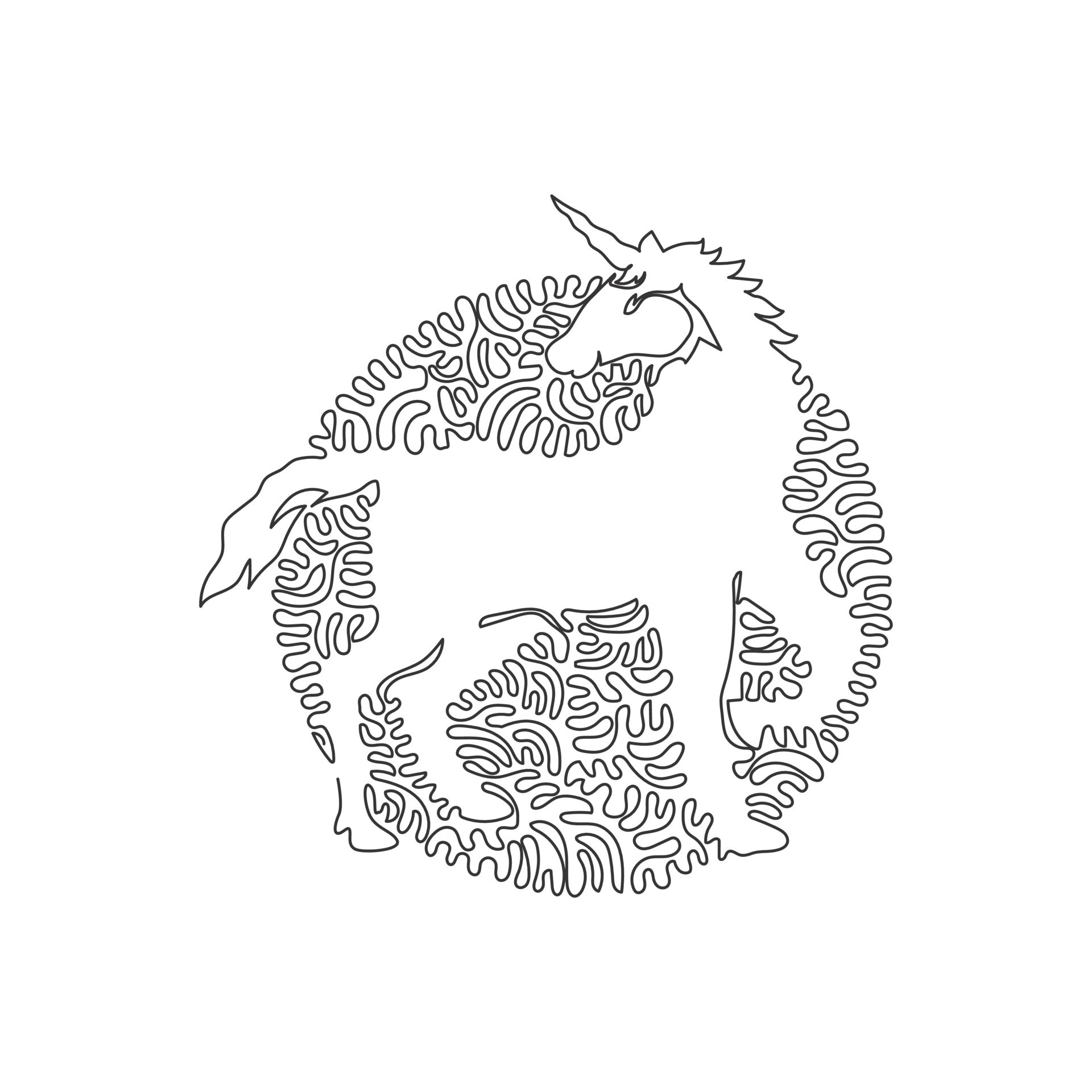 Continuous One Curve Line Drawing Of Cute Unicon Abstract Art In Circle