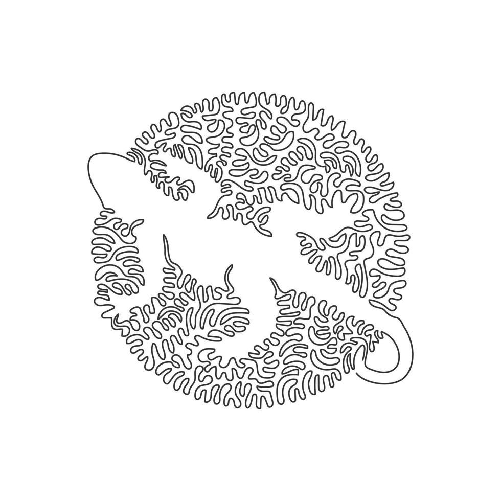 Continuous Curve One Line Drawing Of Beautiful Lizard Abstract Art In Circle Single Line