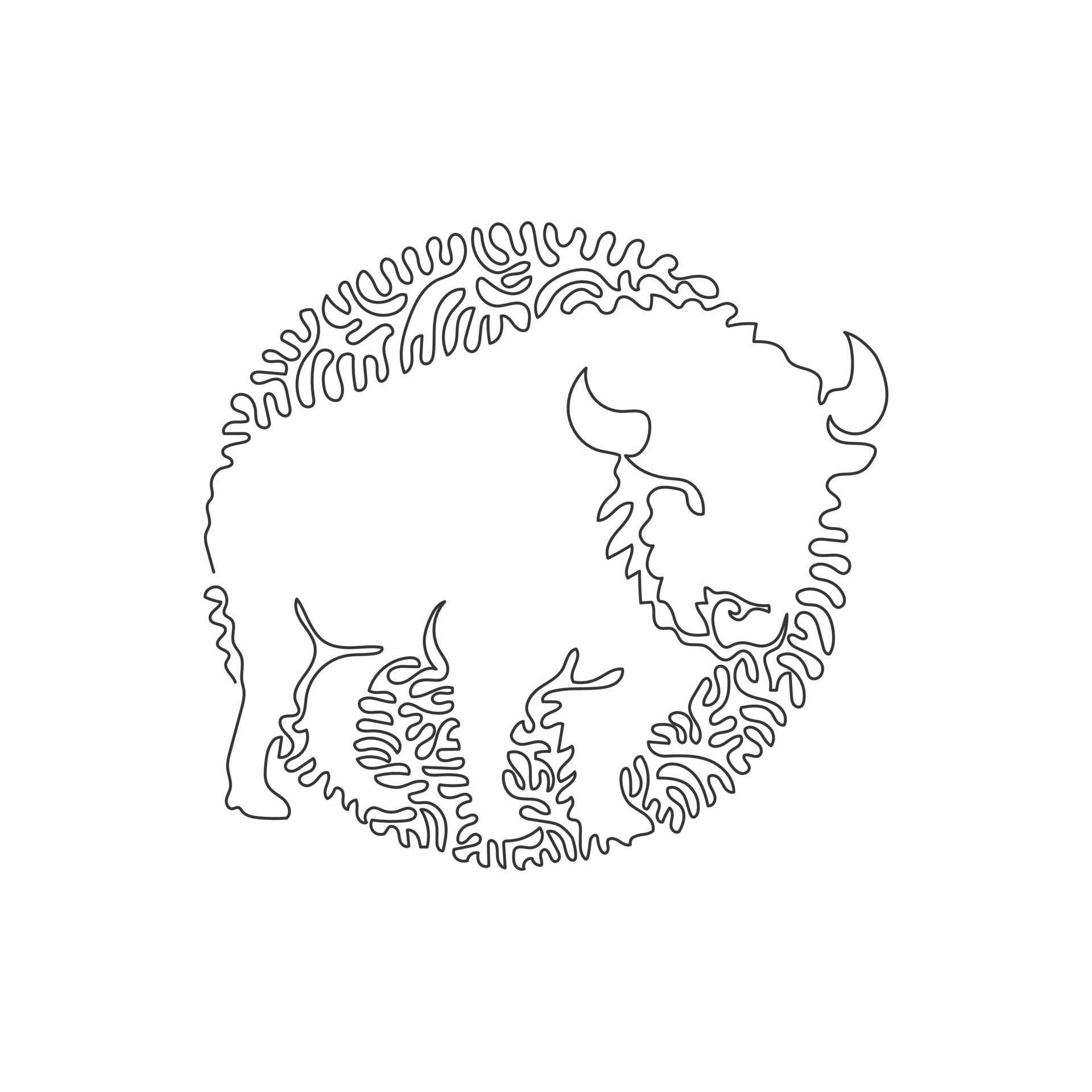 Single Swirl Continuous Line Drawing Of Huge Head With Two Horns Abstract Art Continuous Line