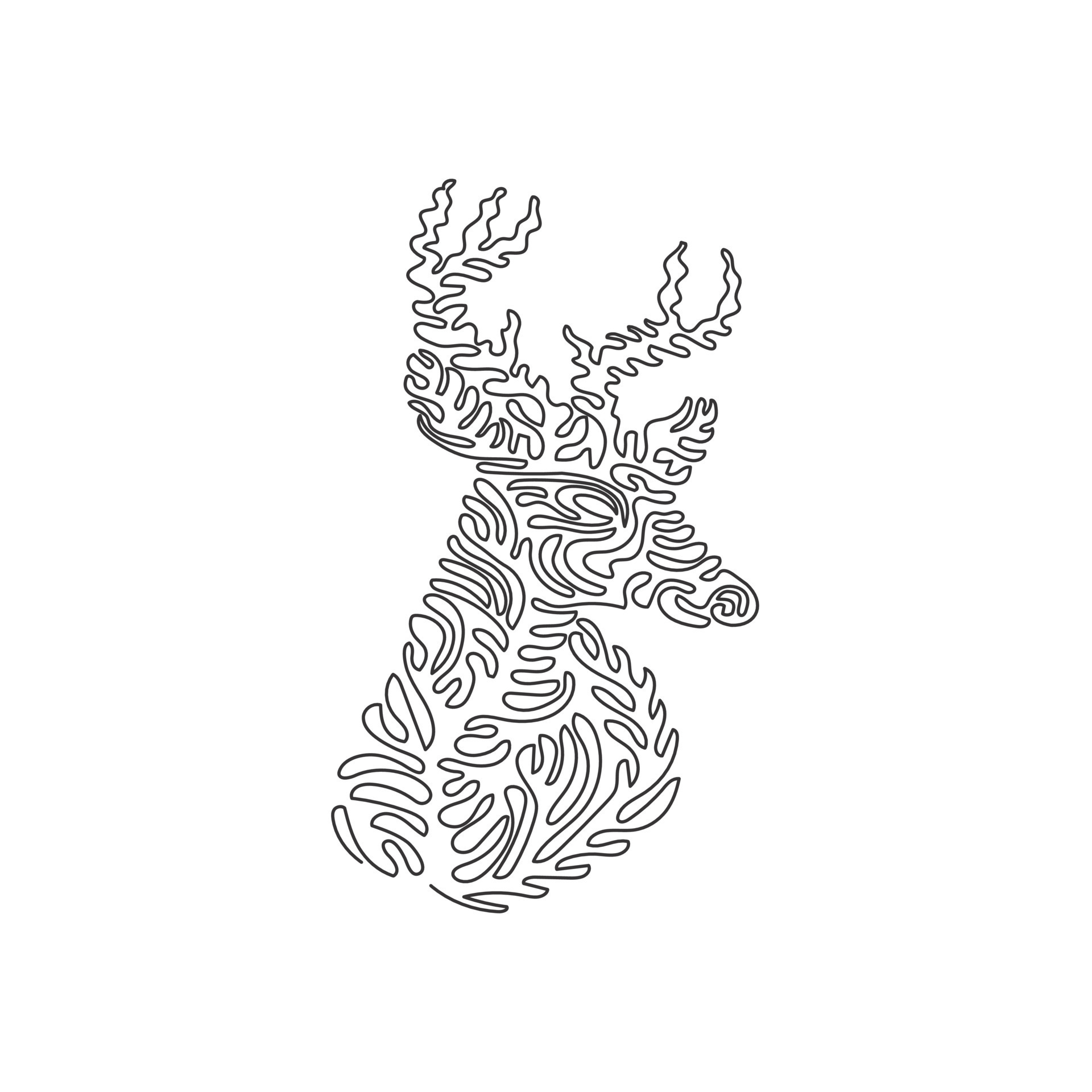 Single Curly One Line Drawing Of Cute Deer Abstract Art Continuous