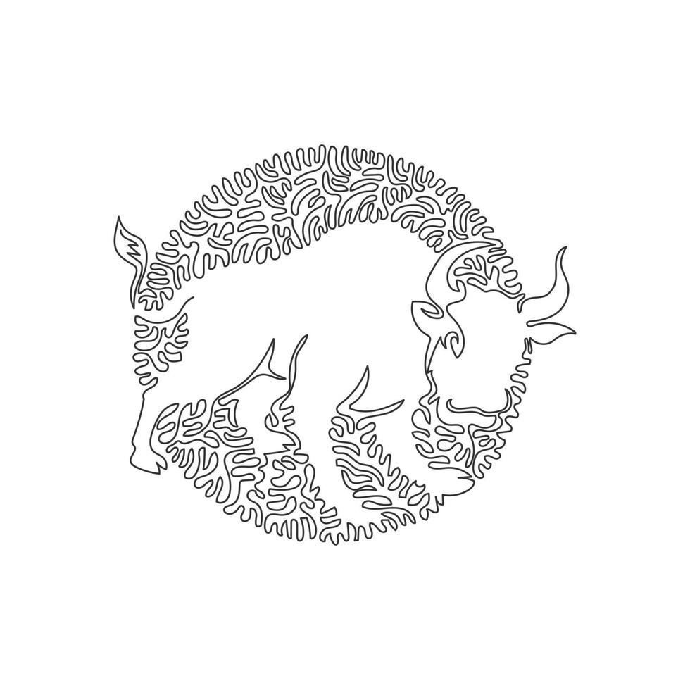 Continuous Curve One Line Drawing Of Big Muscular Bull Abstract Art In Circle Single Line