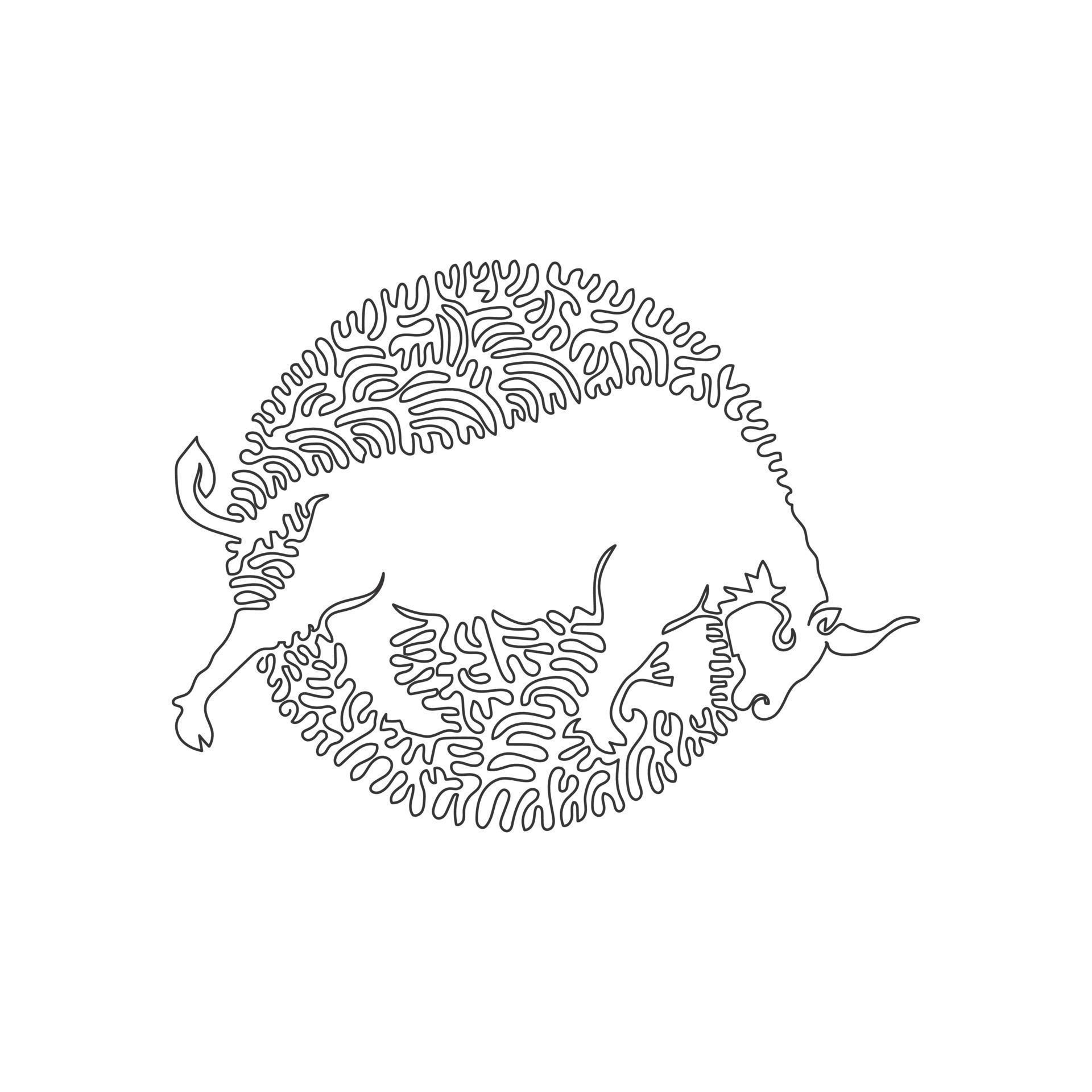 Single One Curly Line Drawing Of Ferocious Bulls Abstract Art Continuous Line Draw Graphic