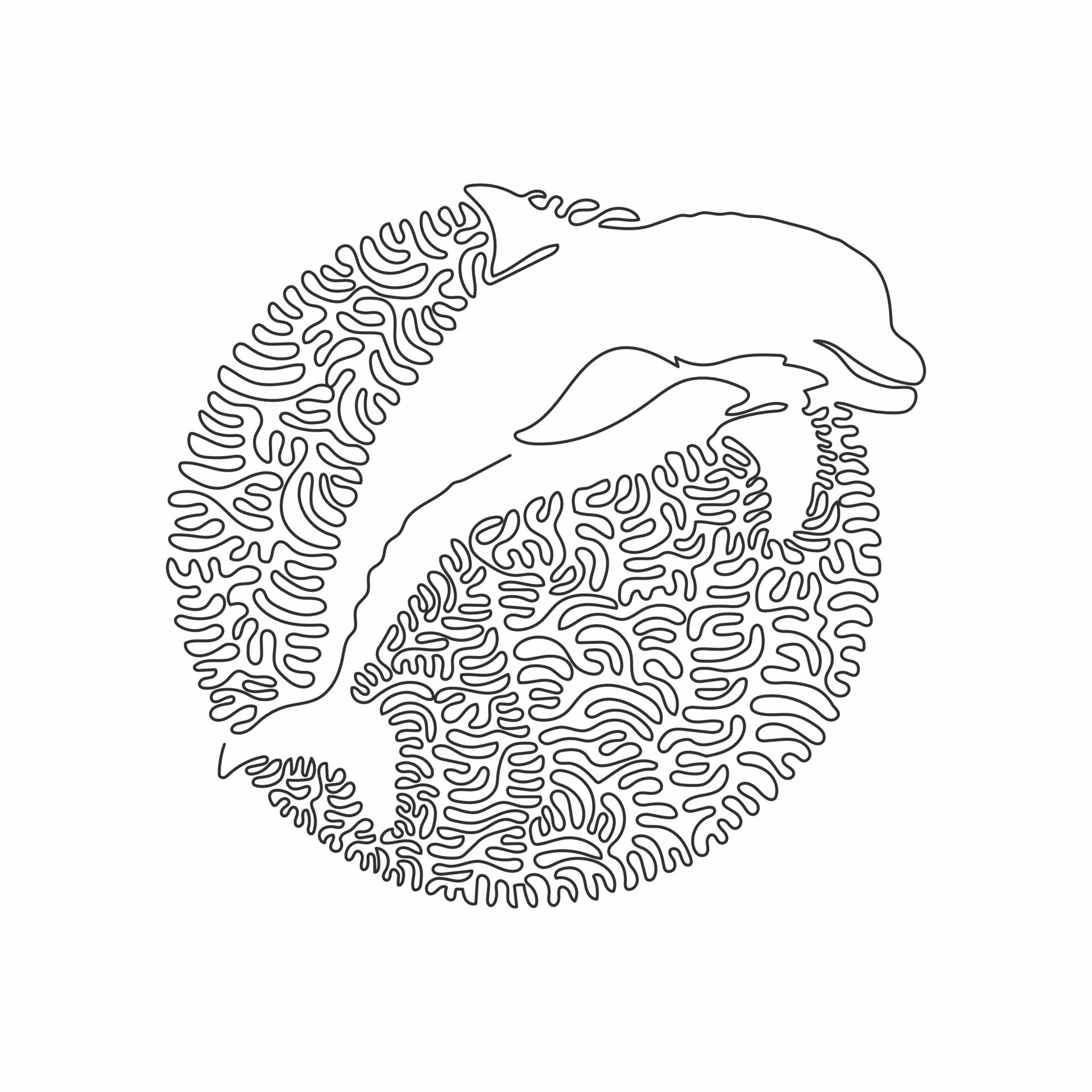 Continuous One Curve Line Drawing Of Adorable Dolphin Abstract Art In Circle Single Line