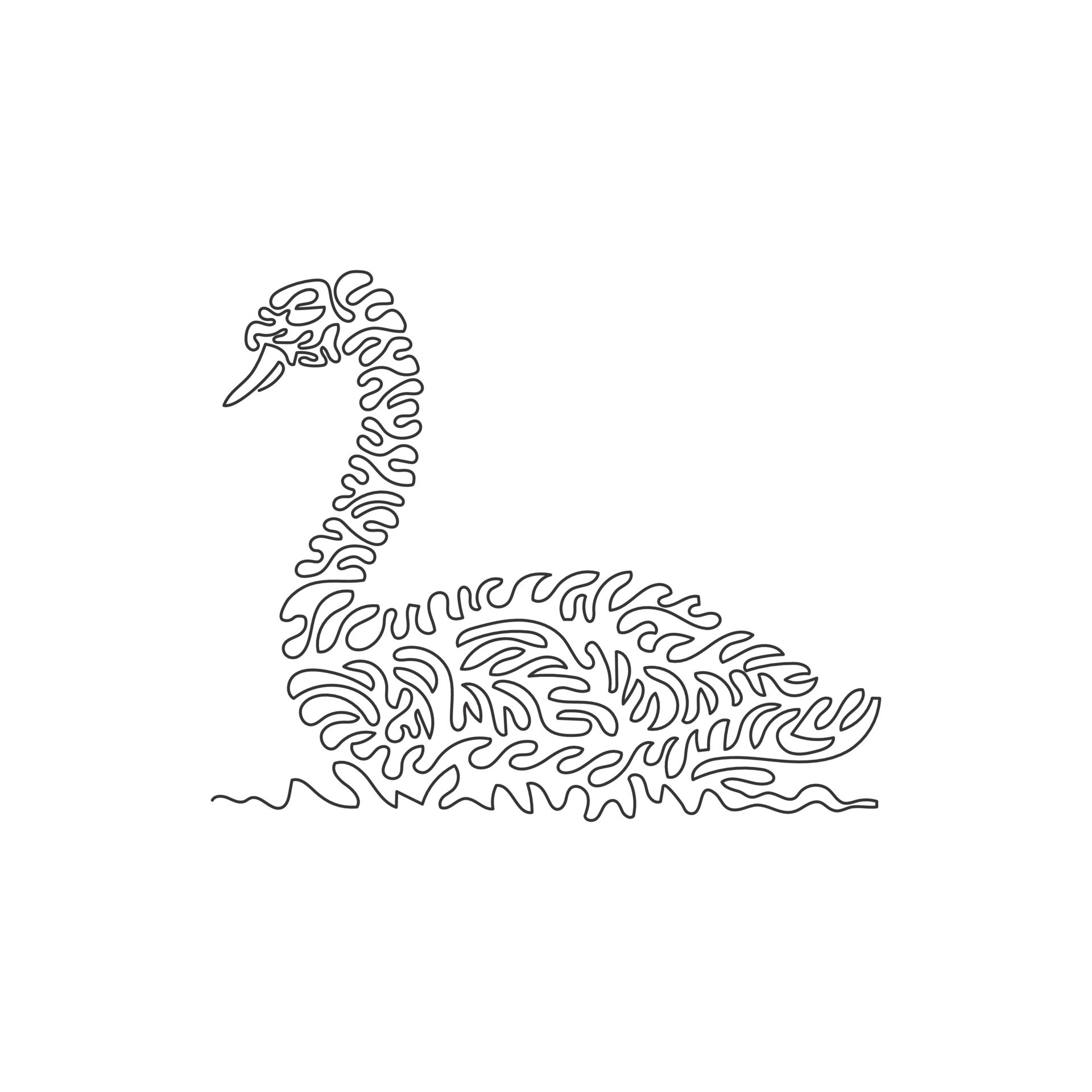 Single One Line Drawing Abstract Art Cute Swan Swimming Continuous
