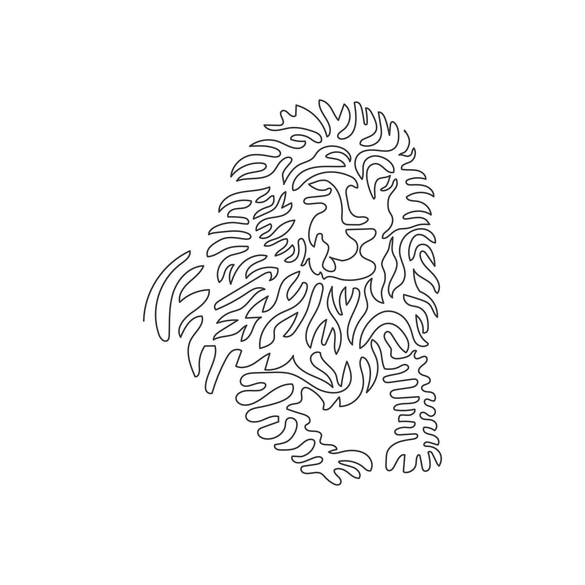 Single One Line Drawing Of Ferocious Lion Sitting Abstract Art Continuous Line Draw Graphic
