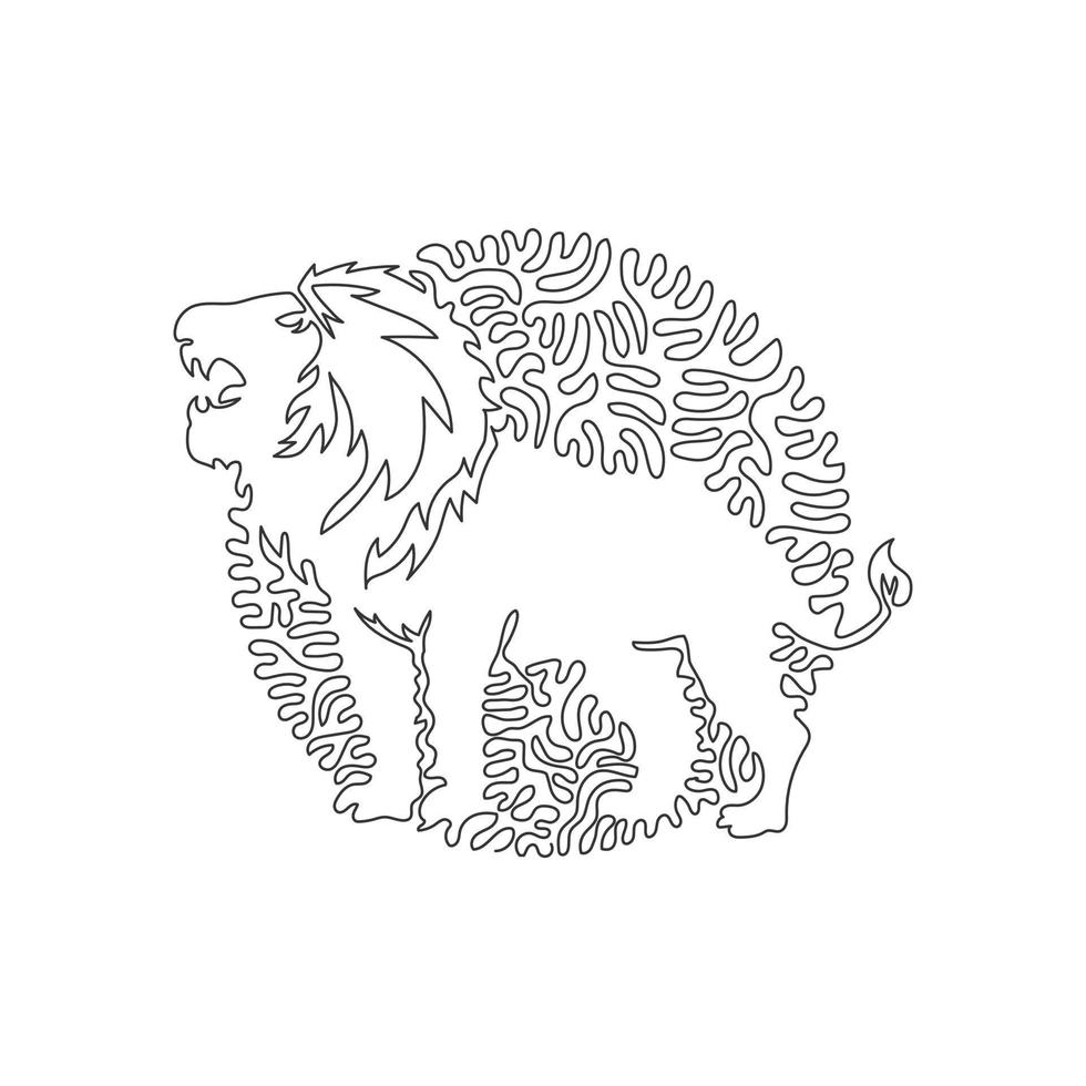 Continuous One Curve Line Drawing Of Predatory Lion Abstract Art In Circle Single Line