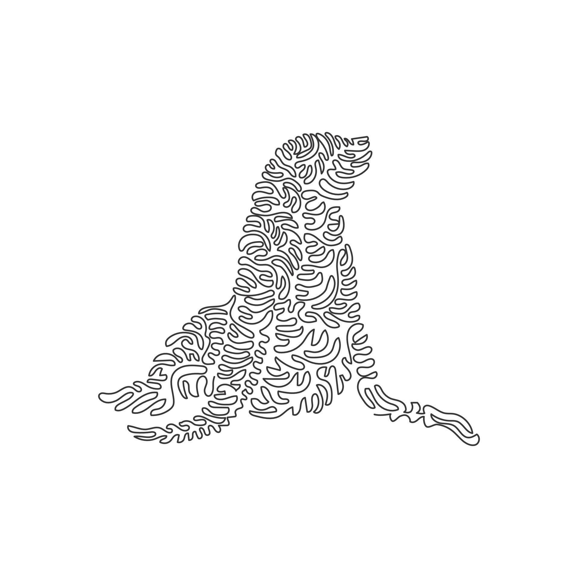 Single One Curly Line Drawing Of Adorable Sea Lion Abstract Art Continuous Line Draw Graphic