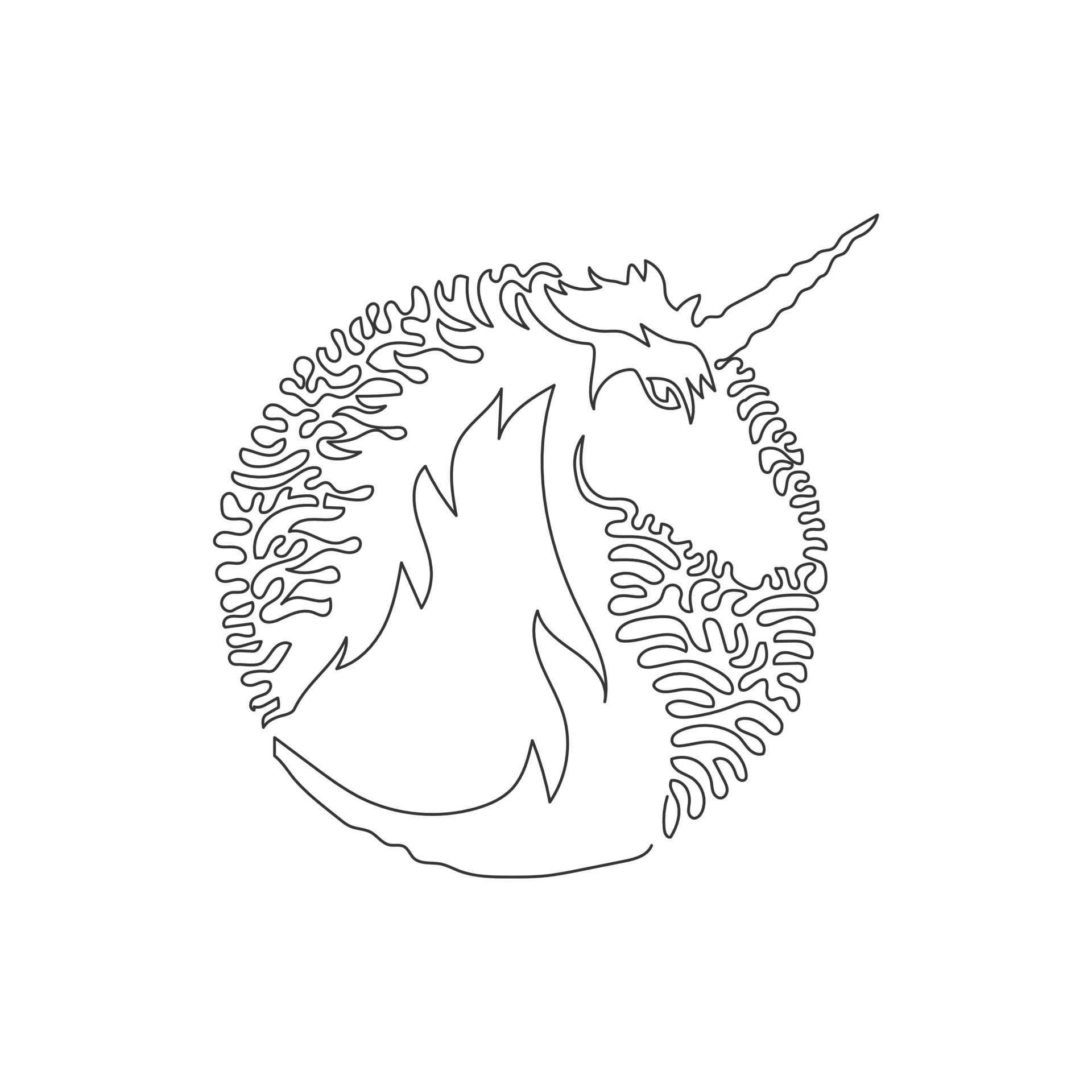 Continuous Curve One Line Drawing Of Adorable Unicon Abstract Art In