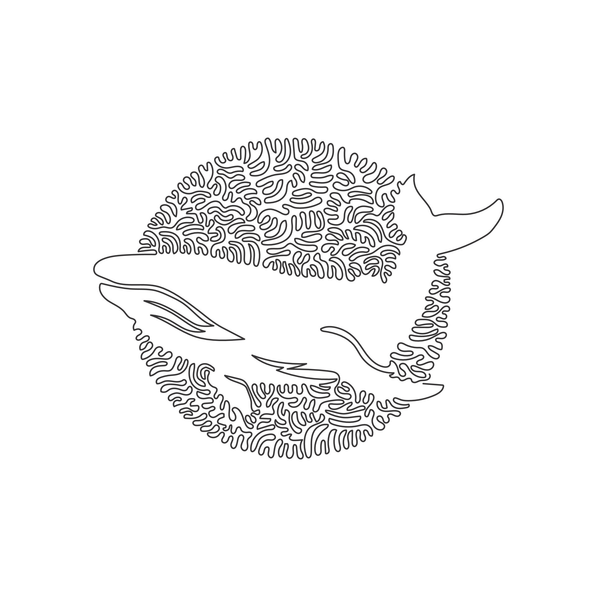 Single One Curly Line Drawing Of Adorable Whale Abstract Art Continuous Line Draw Graphic