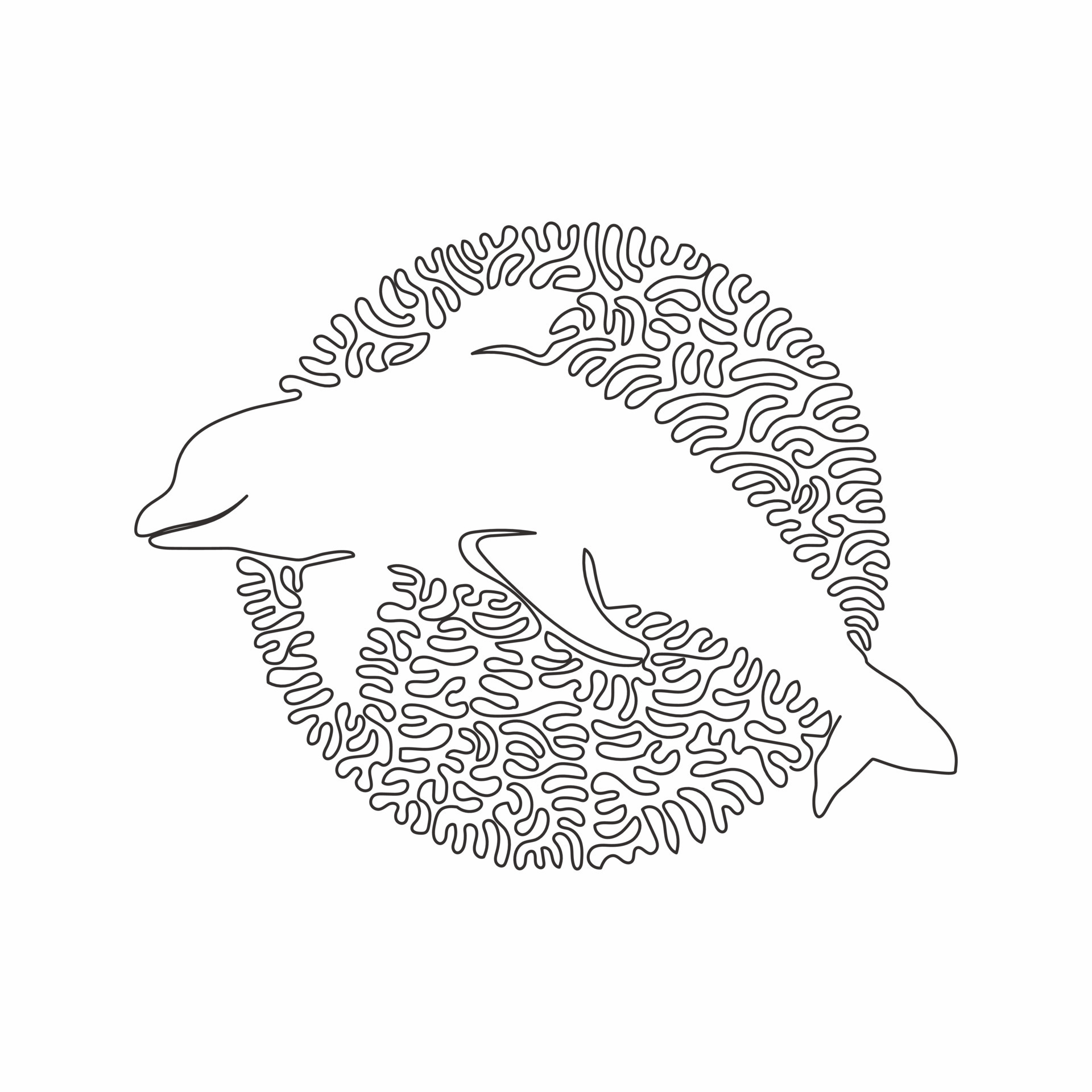 Continuous Curve One Line Drawing Of Adorable Dolphin Abstract Art In Circle Single Line