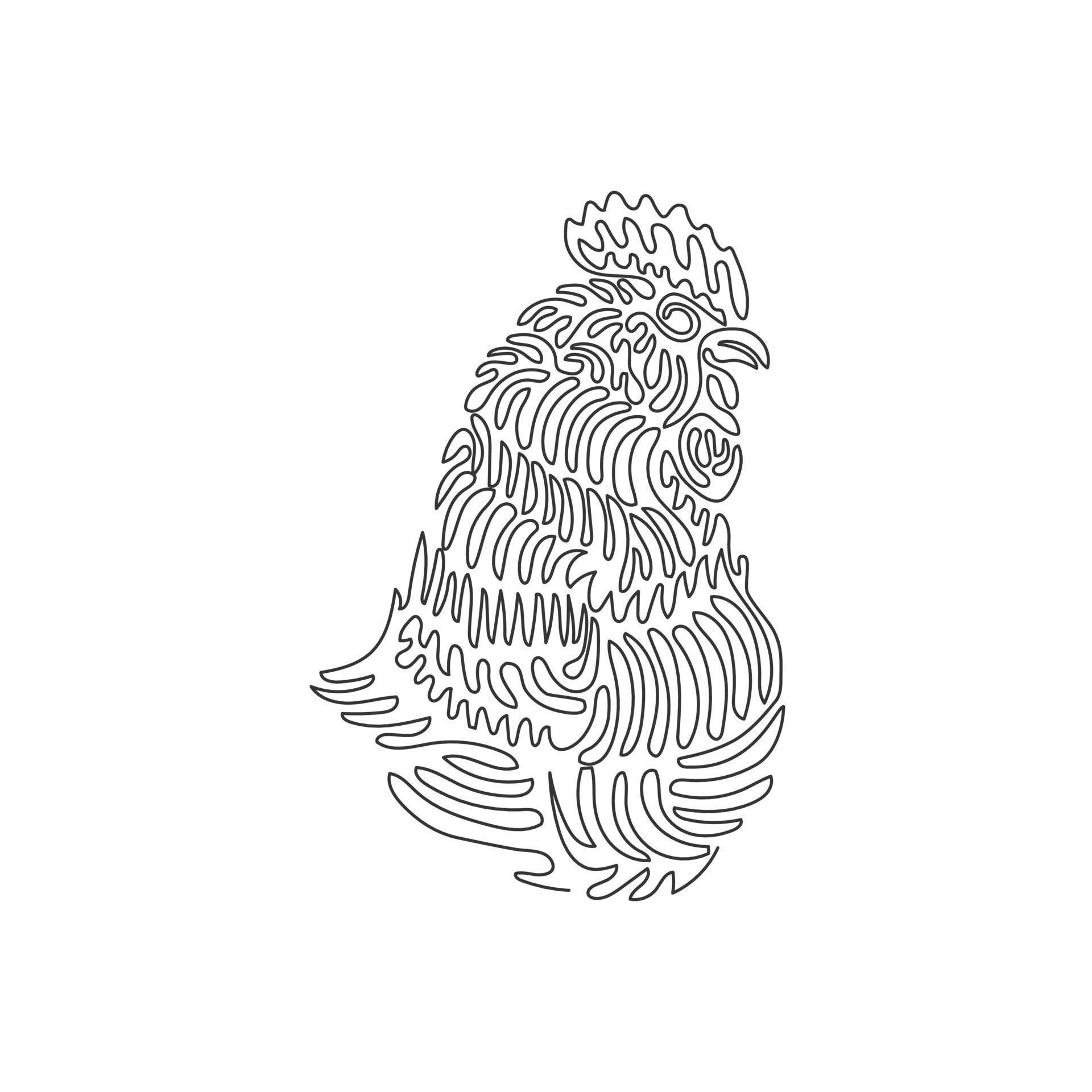 Single Curly One Line Drawing Of Cute Rooster Abstract Art Continuous Line Draw Graphic Design