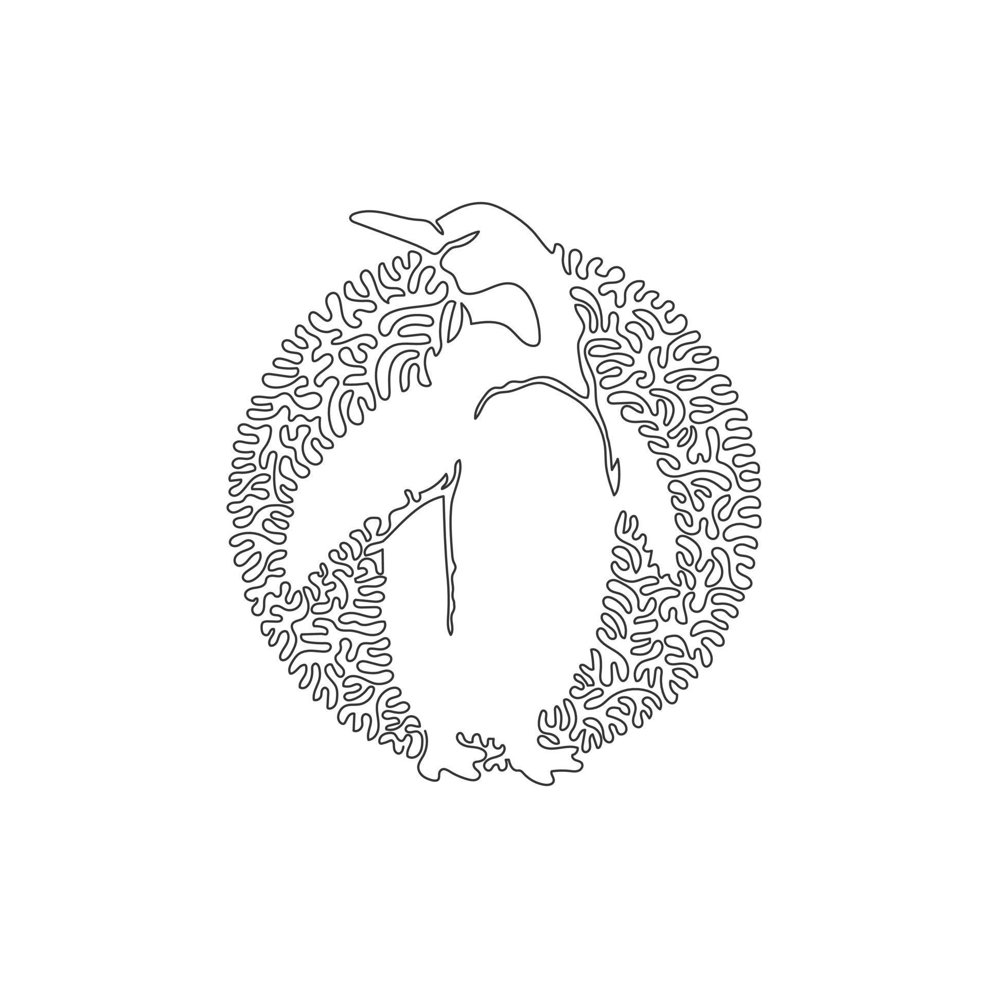 Single Swirl Continuous Line Drawing Abstract Art Of Standing Penguin