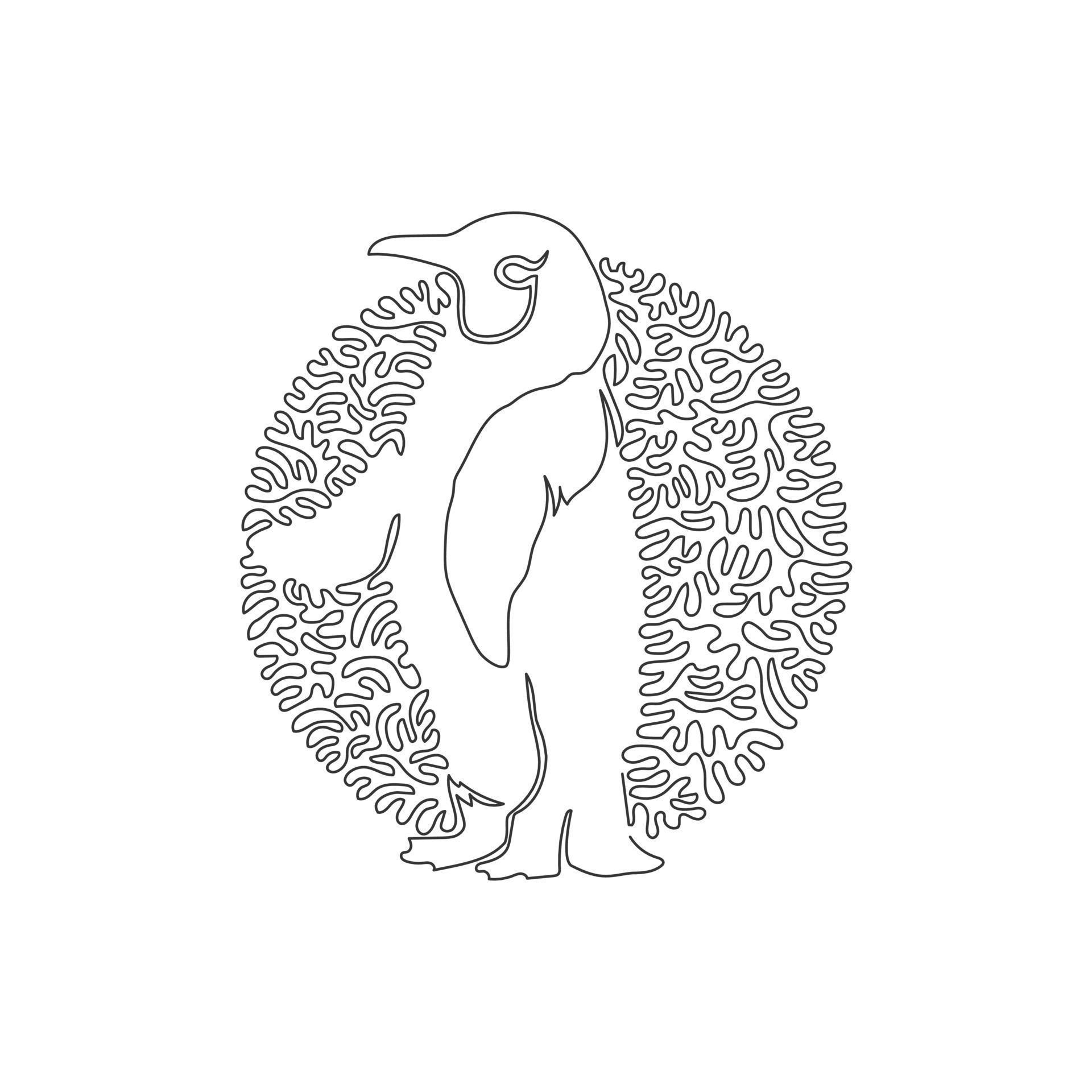 Continuous Curve One Line Drawing Of Standing Penguin Abstract Art In Circle Single Line