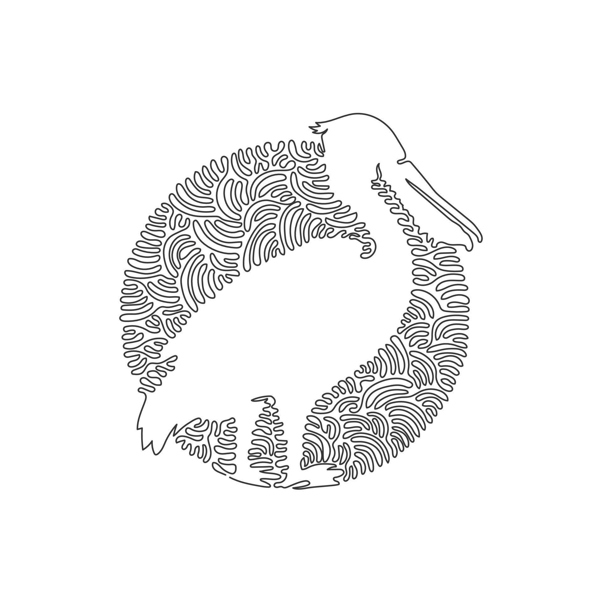 Continuous Curve One Line Drawing Of Adorable Standing Pelican Abstract Art In Circle Single