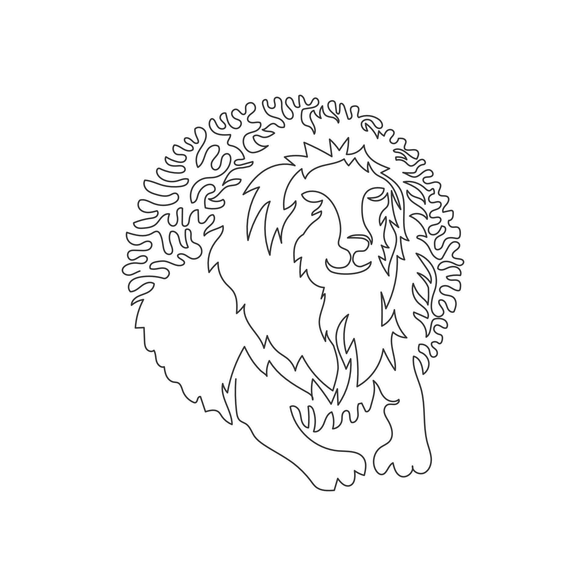 Continuous Curve One Line Drawing Lions Have Strong Bodies Abstract Art In Circle Single Line