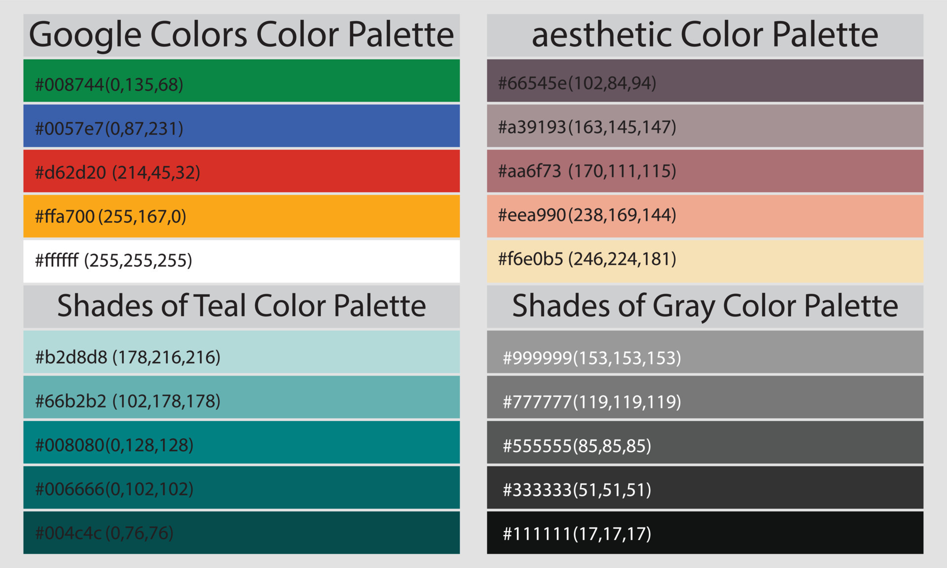 Color Palettes A color palette is a set of colors used in a design or ...