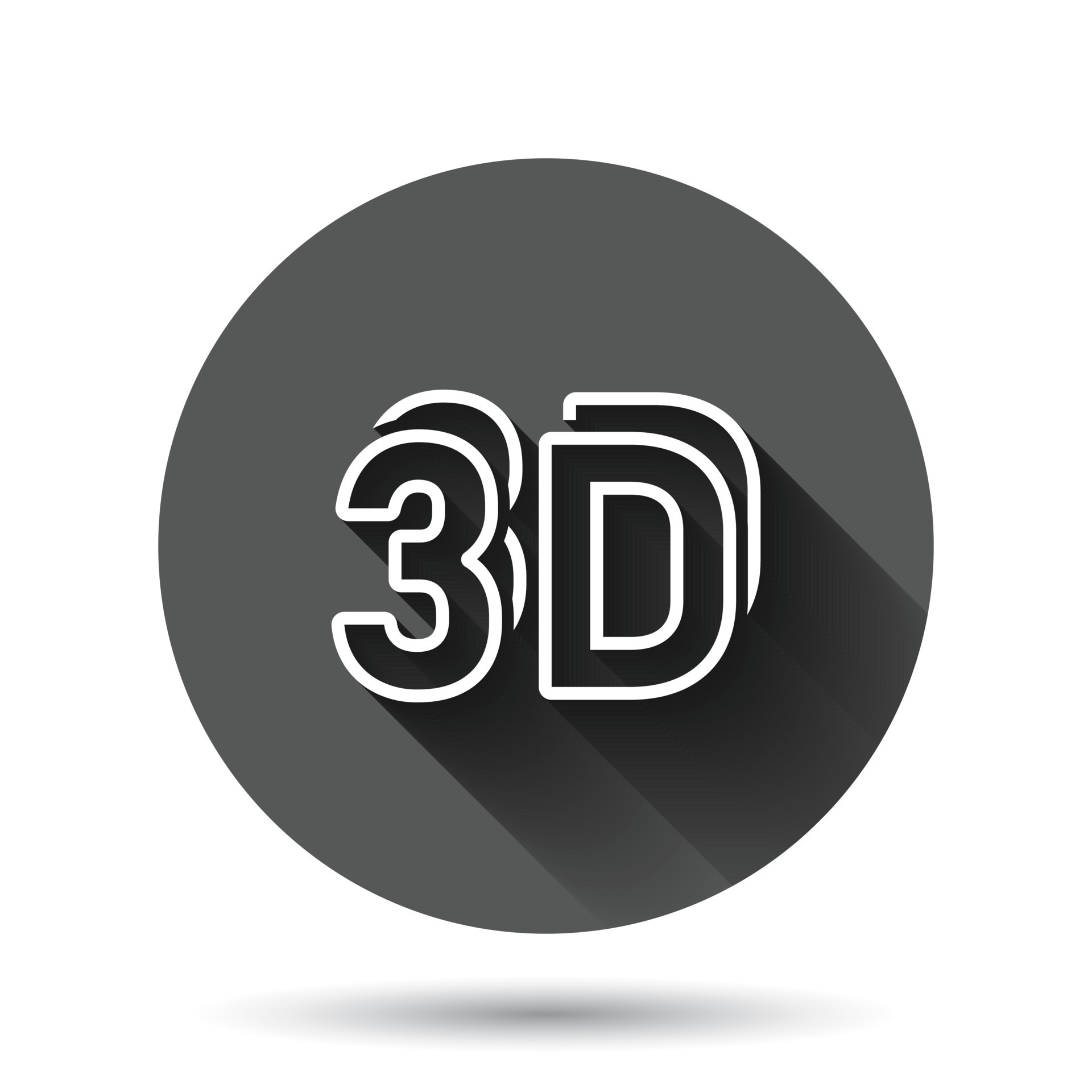 3d text icon in flat style. Word vector illustration on black round ...