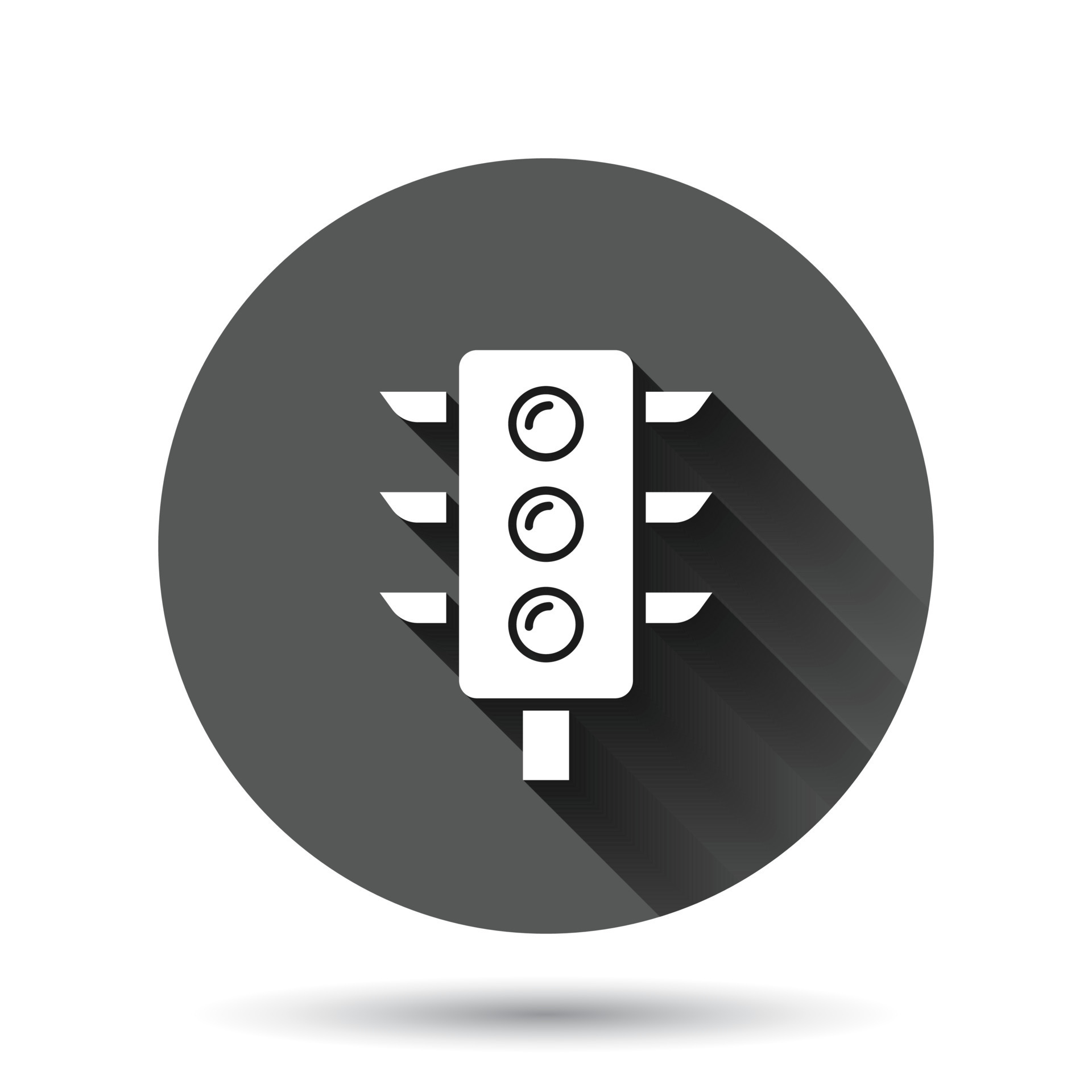 Semaphore Icon In Flat Style Traffic Light Vector Illustration On Black Round Background With