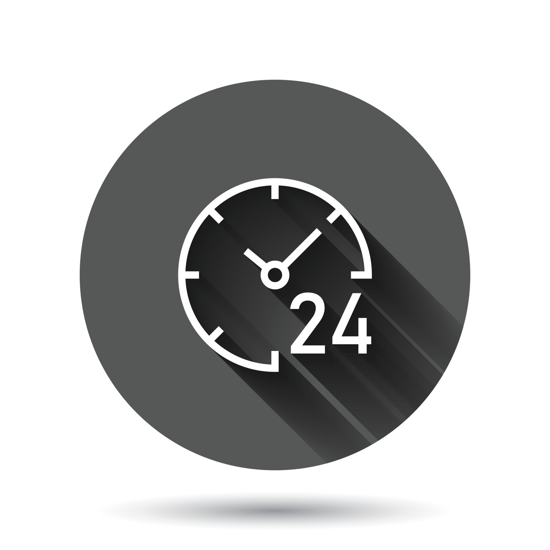 Clock 24 7 icon in flat style. Watch vector illustration on black round ... Clock 24 7 icon in flat style. Watch vector illustration on black round ...