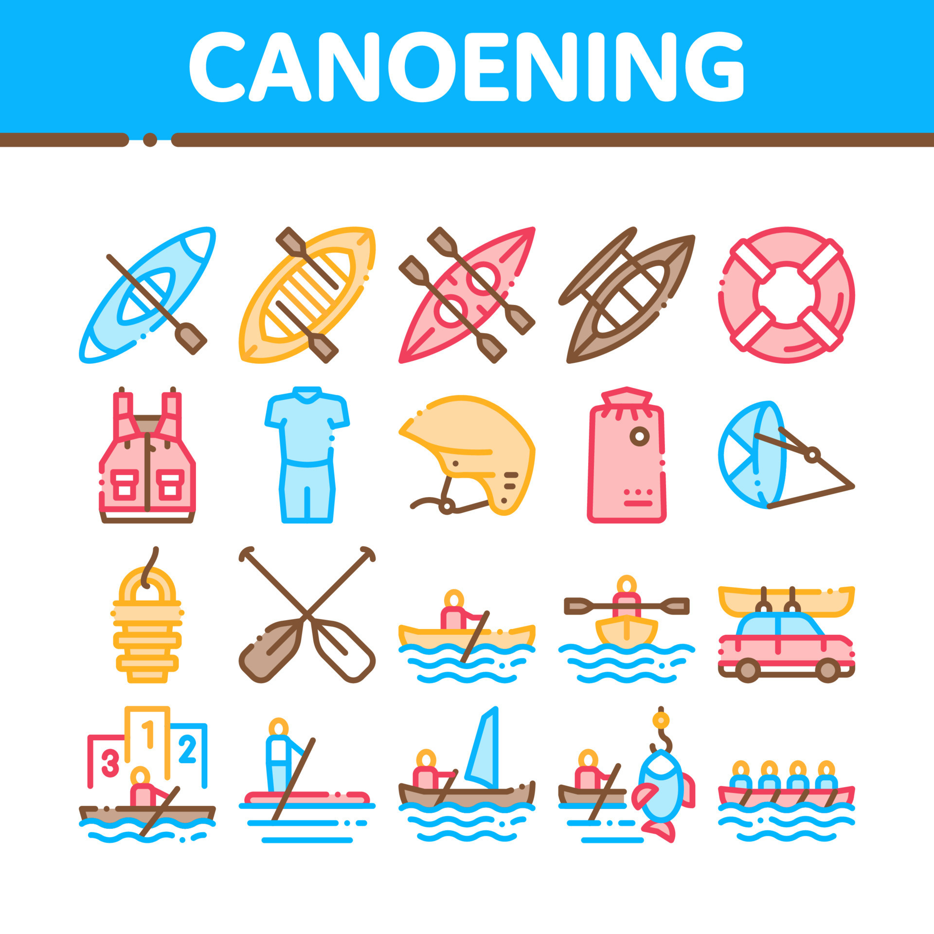 Canoeing Collection Elements Icons Set Vector 17433309 Vector Art At