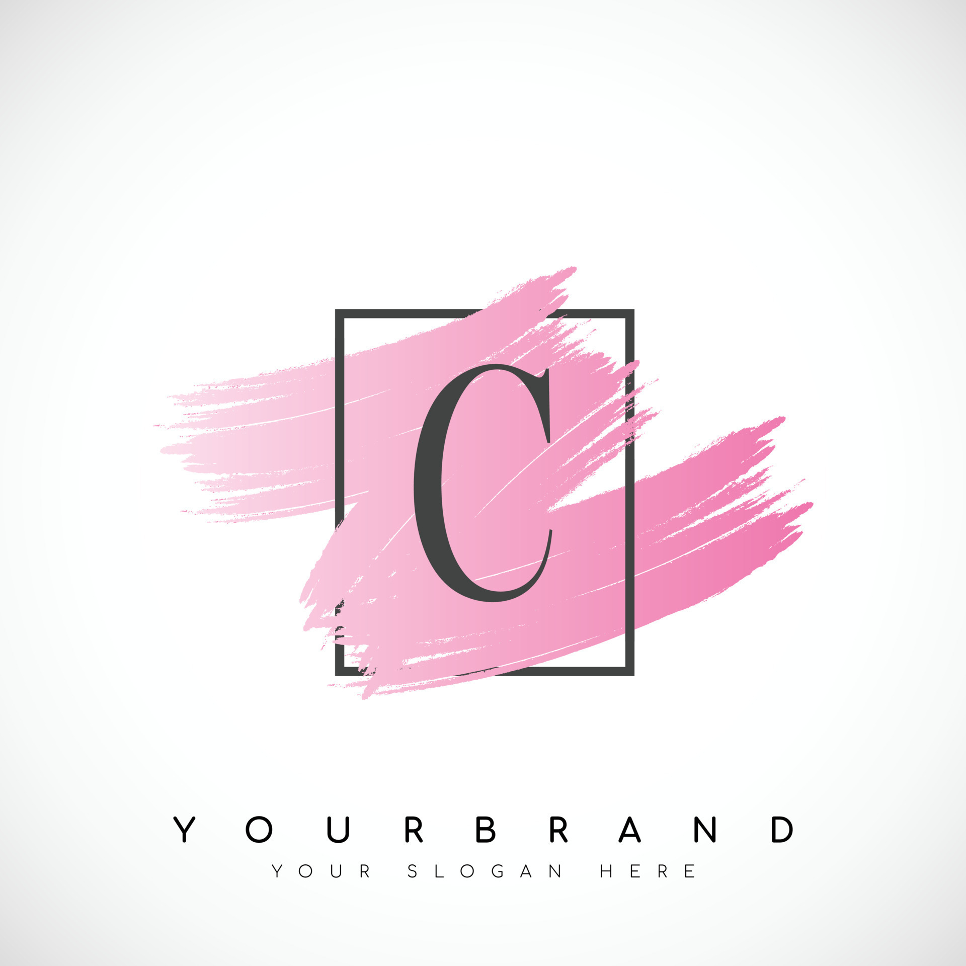 Letter C Logo Design With Pink Brush In Black Frame Vector letter-c-logo-design-with-pink-brush-in-black-frame-vector