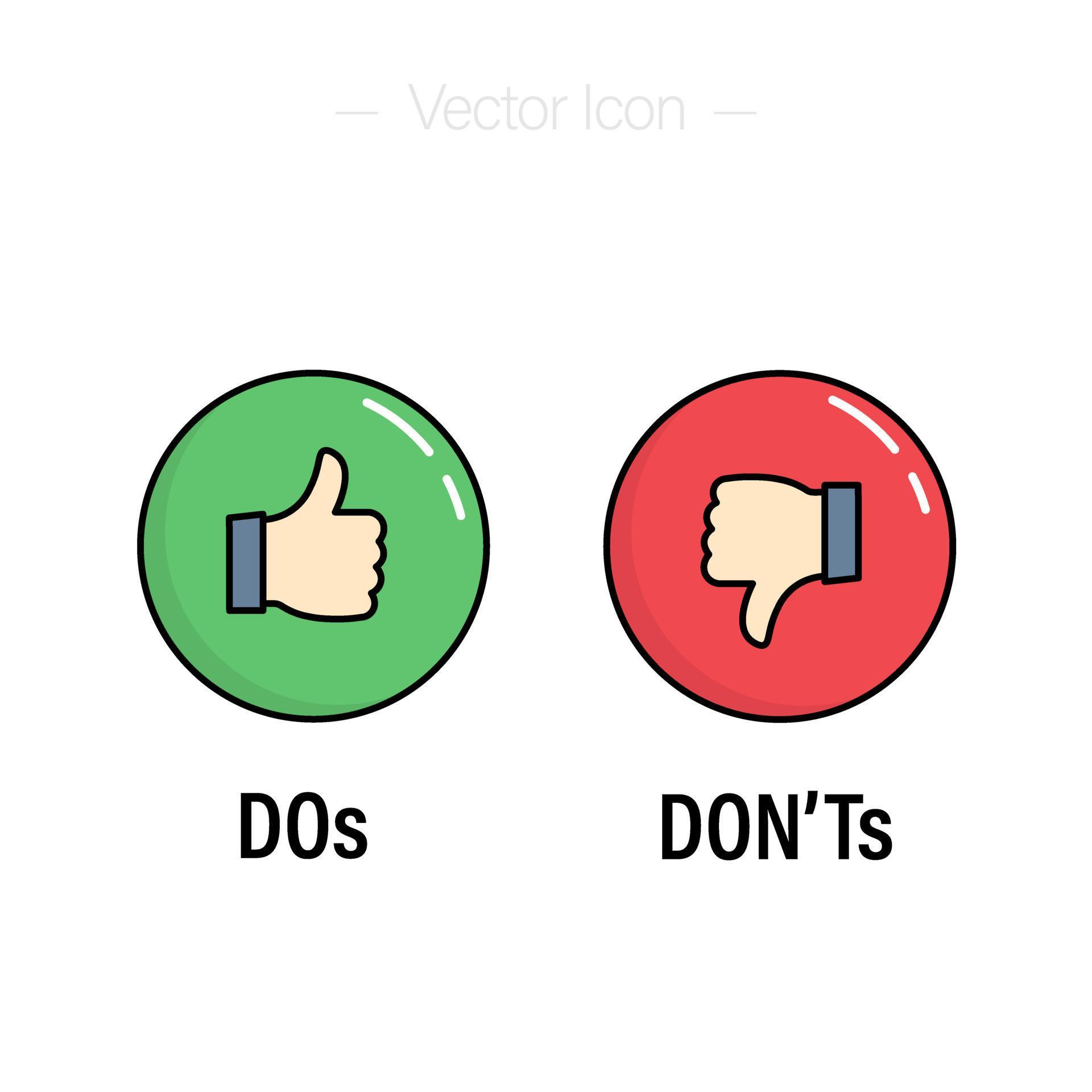 Do's and don'ts sign icon. Like, unlike symbol. Editable isolated ... Do's and don'ts sign icon. Like, unlike symbol. Editable isolated ...