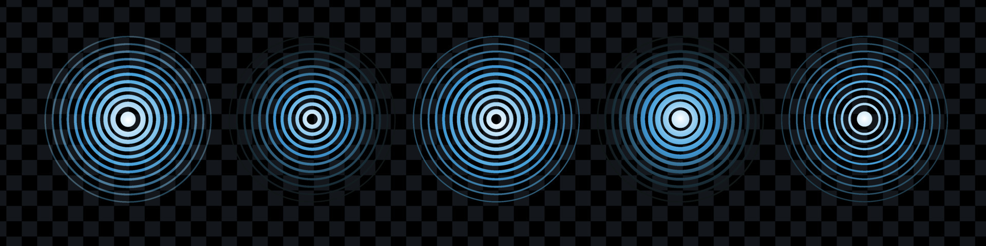Blue radial pulse line on black background. Curve blue line light effect. Signal concentric ...