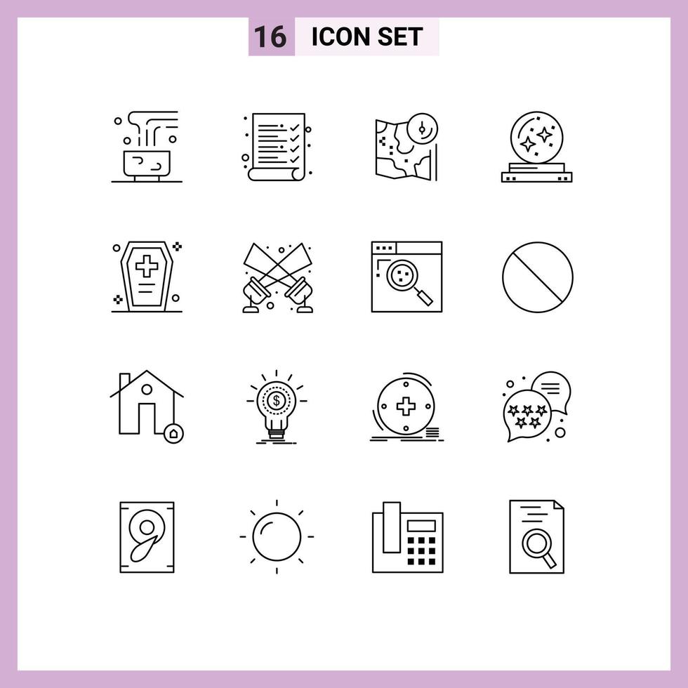 Set of 16 Vector Outlines on Grid for star magic map crystal location Editable Vector Design ...