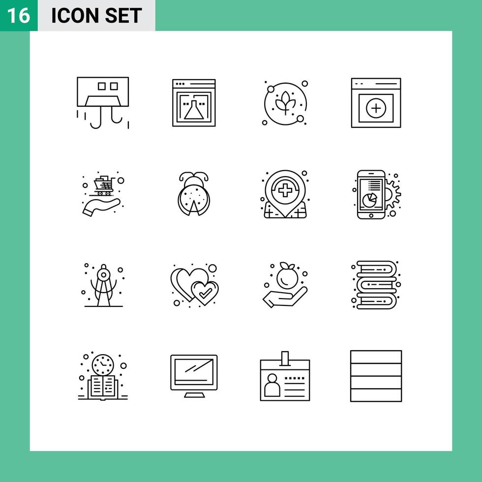 Pack Of 16 Modern Outlines Signs And Symbols For Web Print Media Such As Cart User Web Upload