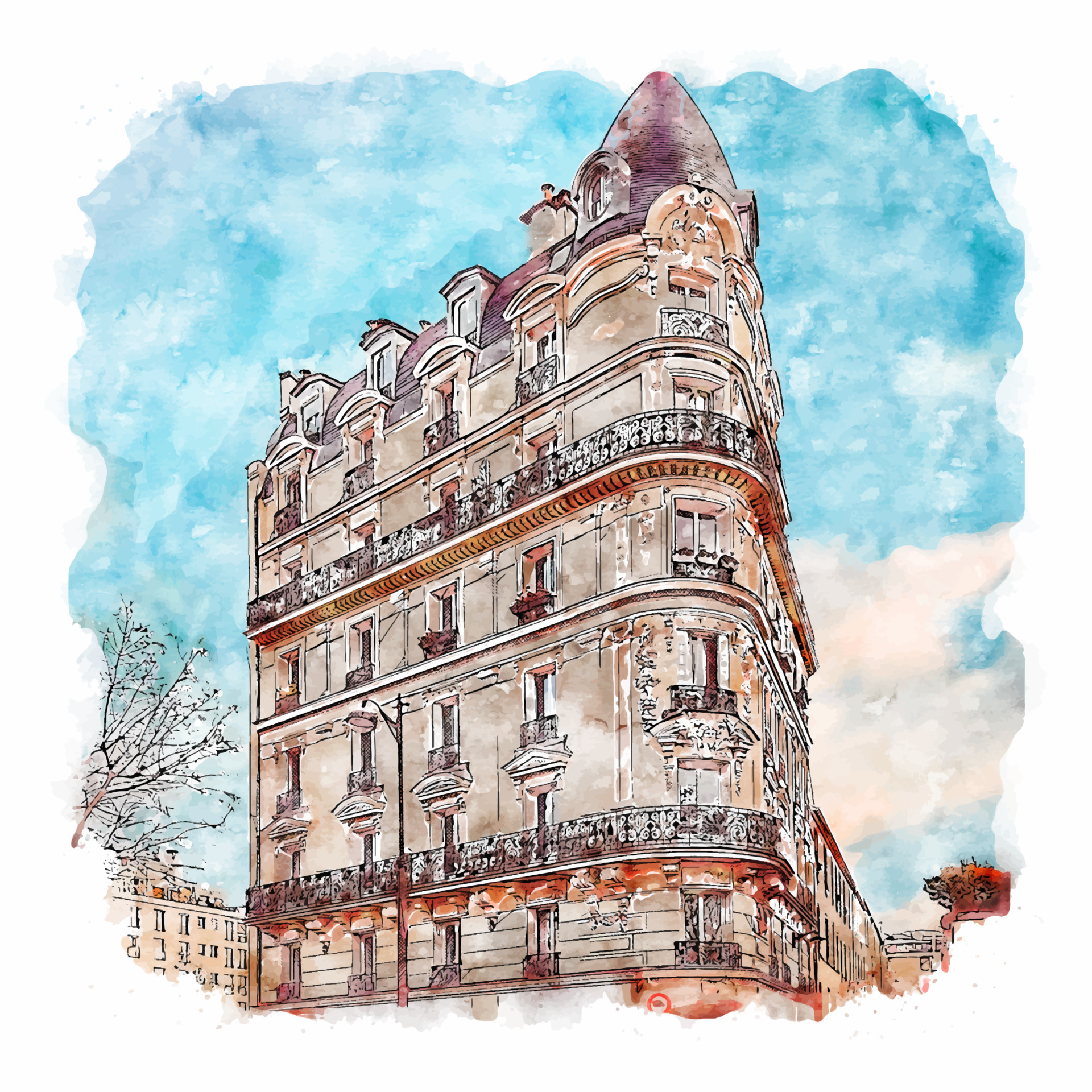 Architecture Paris France Watercolor sketch hand drawn illustration ... Architecture Paris France Watercolor sketch hand drawn illustration ...