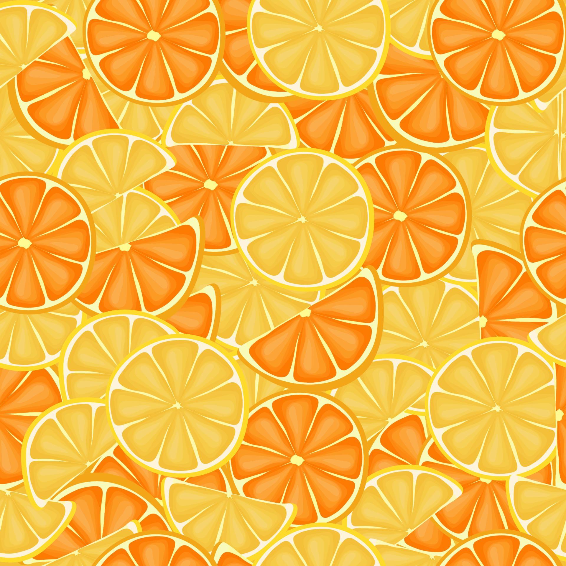 Colorful seamless vector pattern of fruits, orange and lemon slices ...