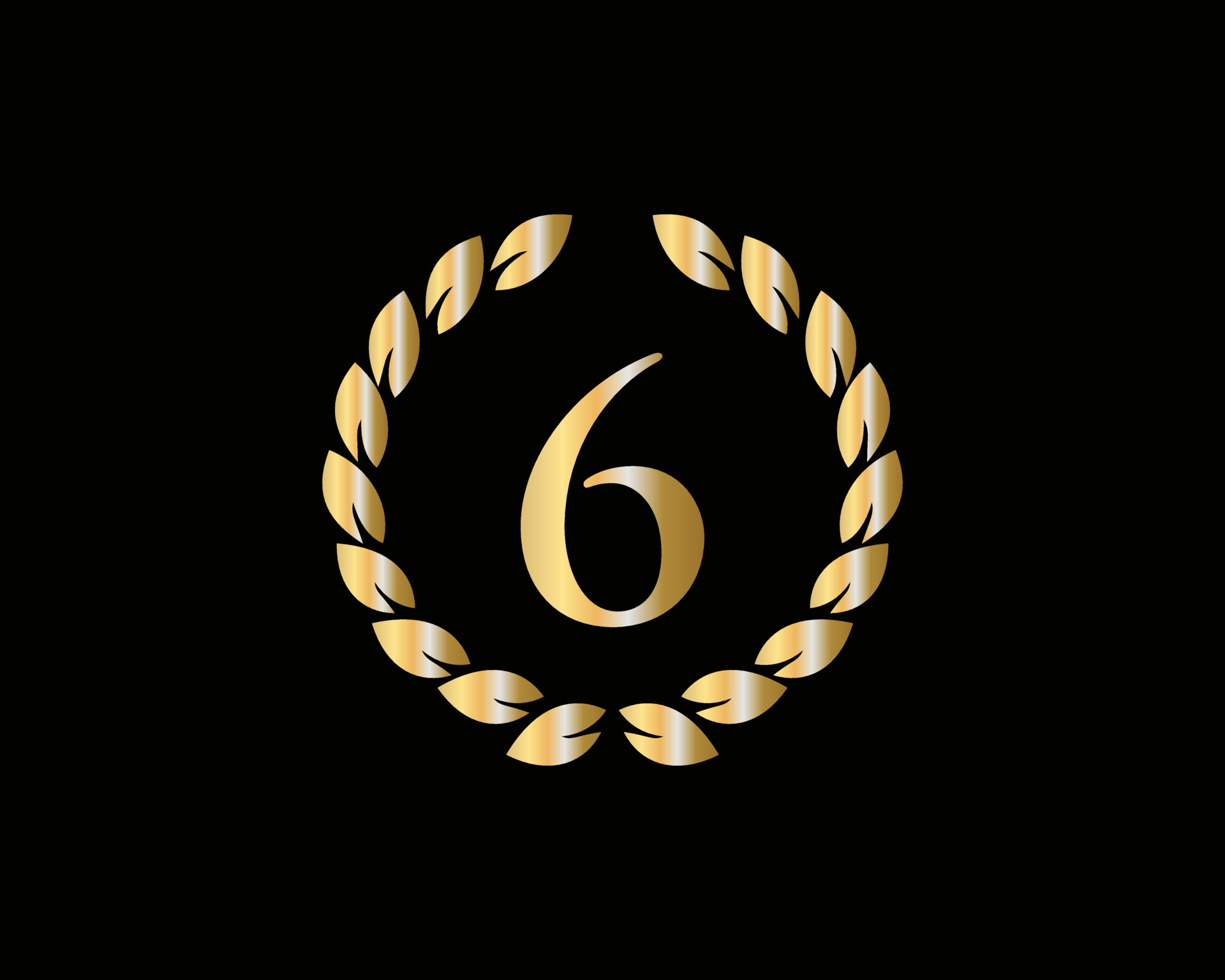 Logotipo del sexto aniversario con anillo dorado aislado en fondo negro, para cumpleaños ...