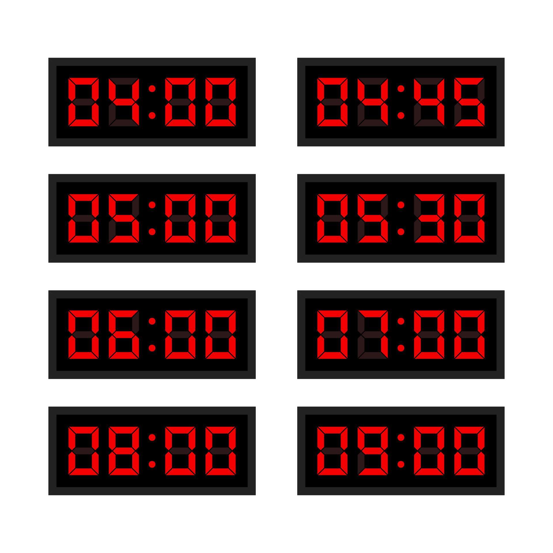Set of red LCD display digital clock in flat style design isolated on ...
