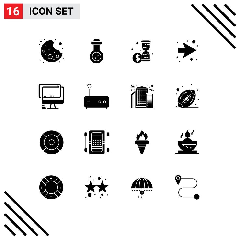 16 User Interface Solid Glyph Pack Of Modern Signs And Symbols Of Hub Imac Time Device Computer