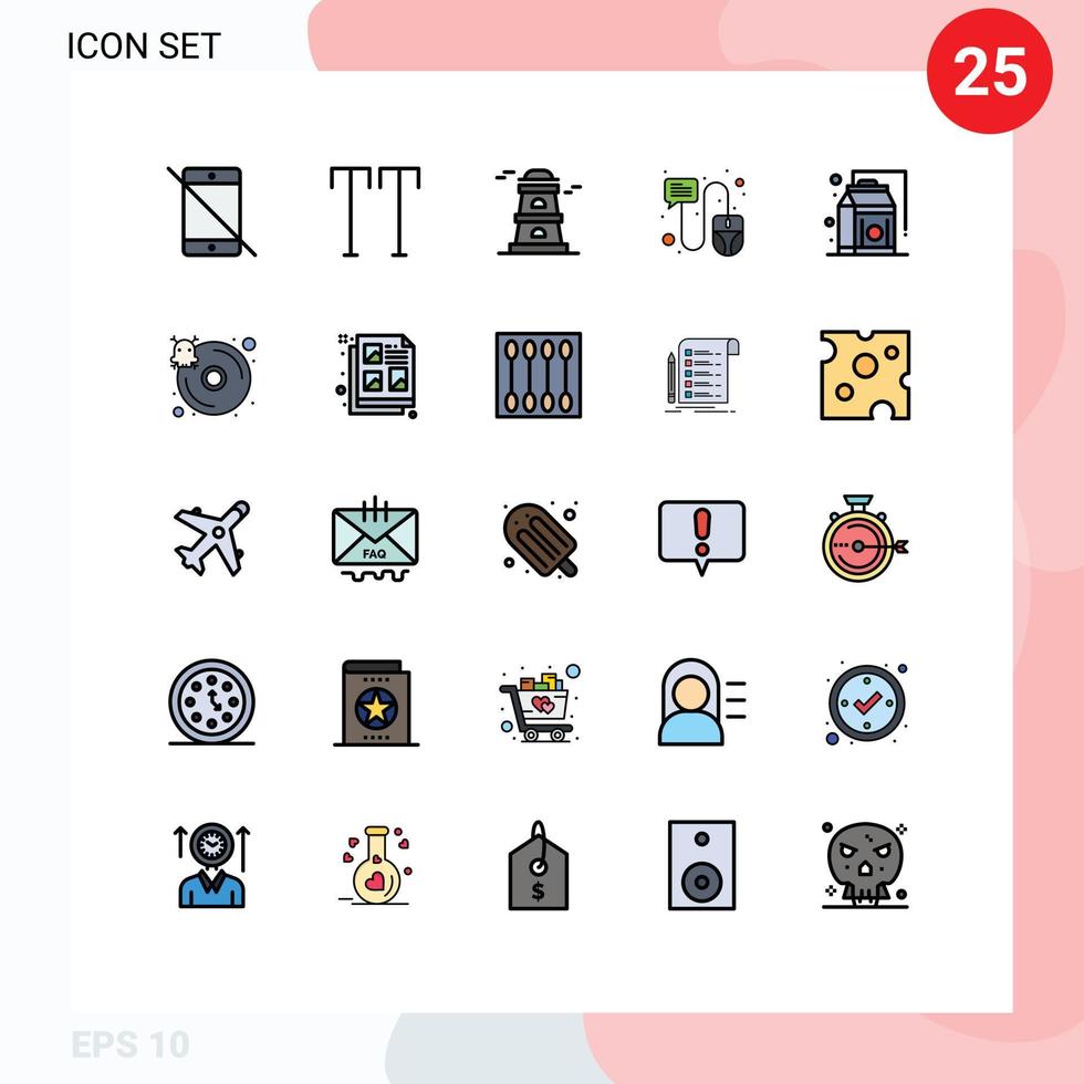Mobile Interface Filled Line Flat Color Set Of 25 Pictograms Of Products Food Observatory Mouse