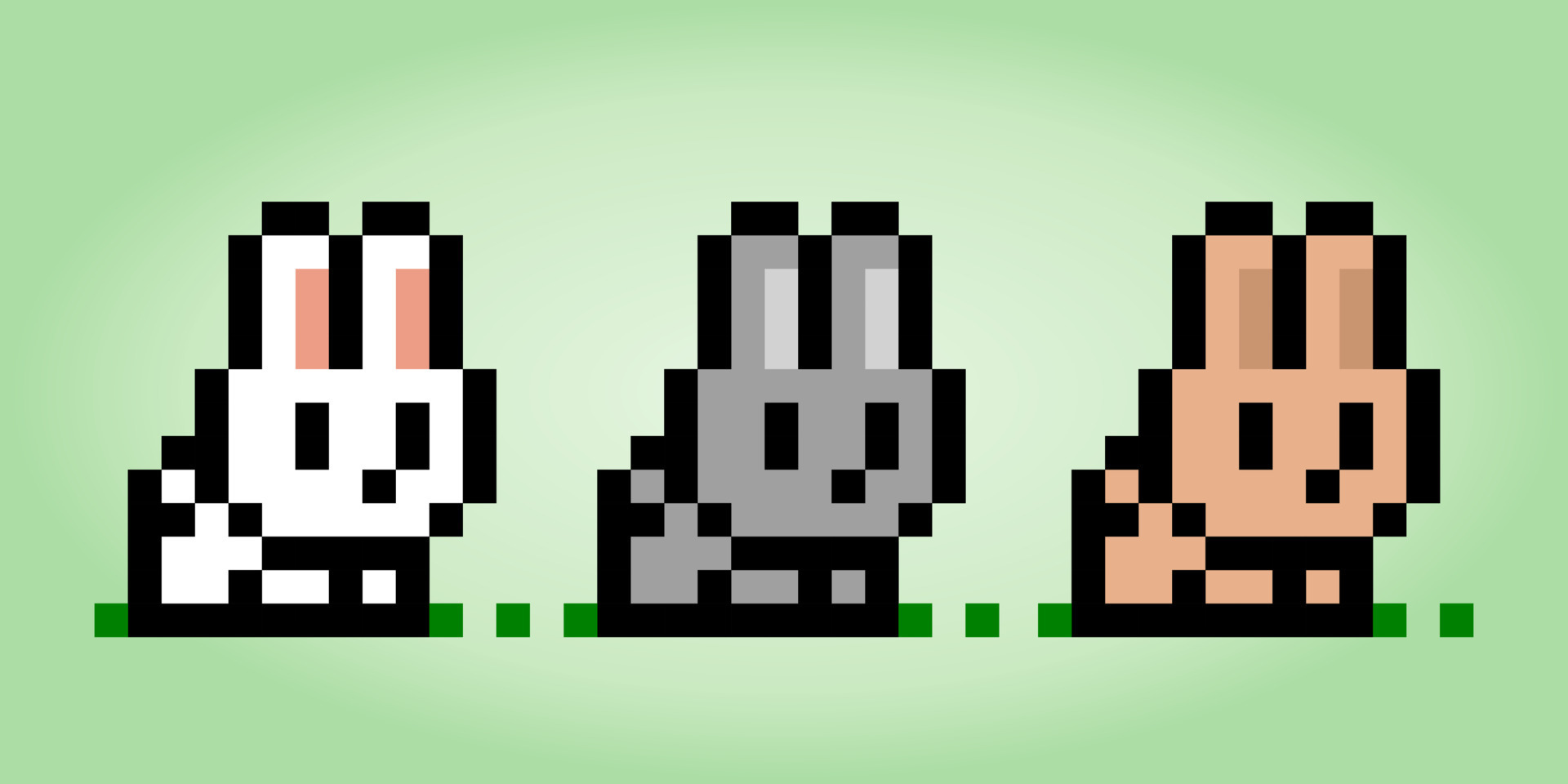 8 bit pixel rabbit three colors. Animals for game assets and cross stitch patterns in vector ...