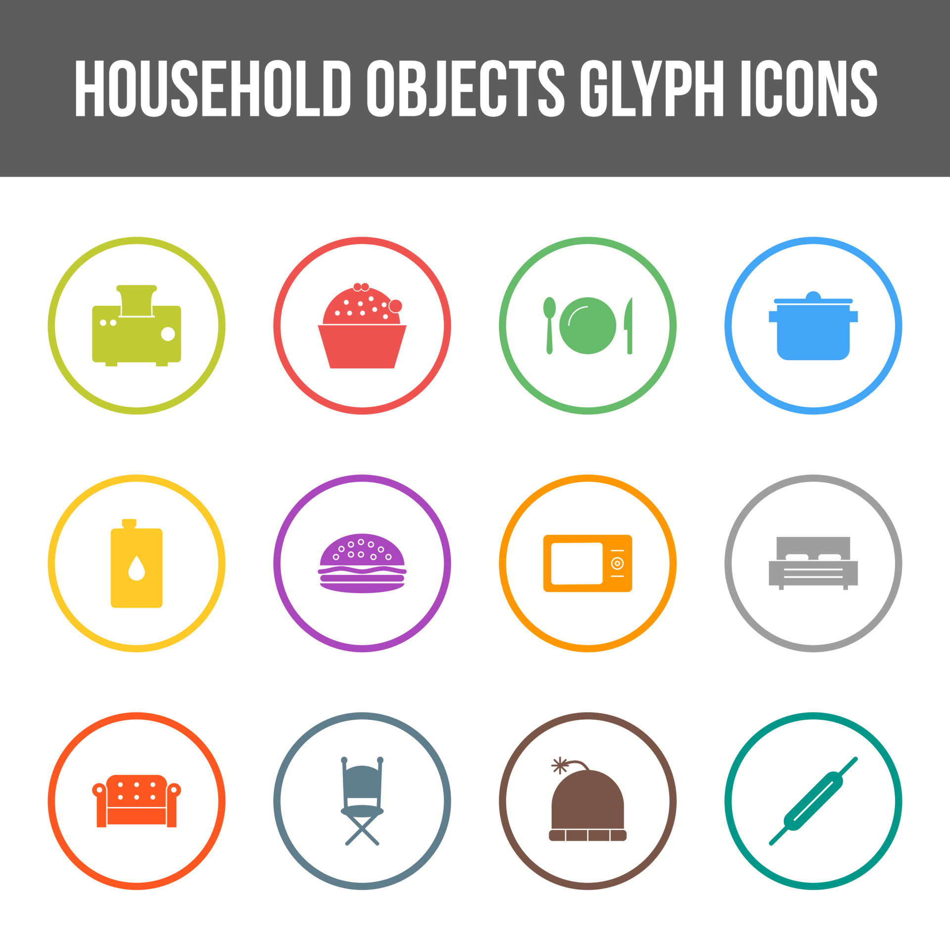 conjunto de iconos de glifo vectorial de objetos domésticos únicos ... conjunto de iconos de glifo vectorial de objetos domésticos únicos ...