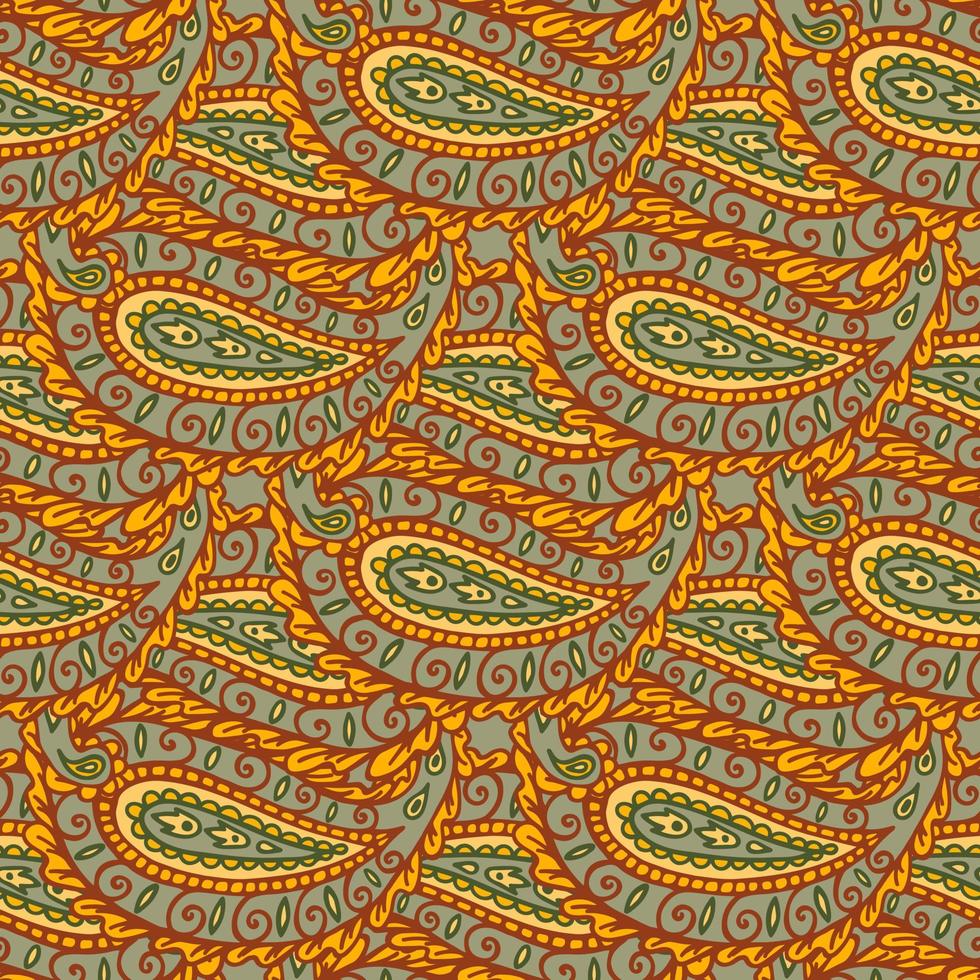 Doodle Seamless Paisley Pattern Yellow Brown Green Color Doodle