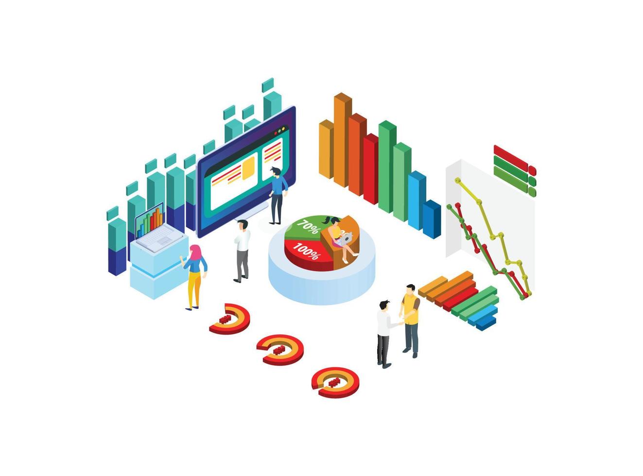 Modern Isometric Data Analysis Illustration Web Banners Suitable For