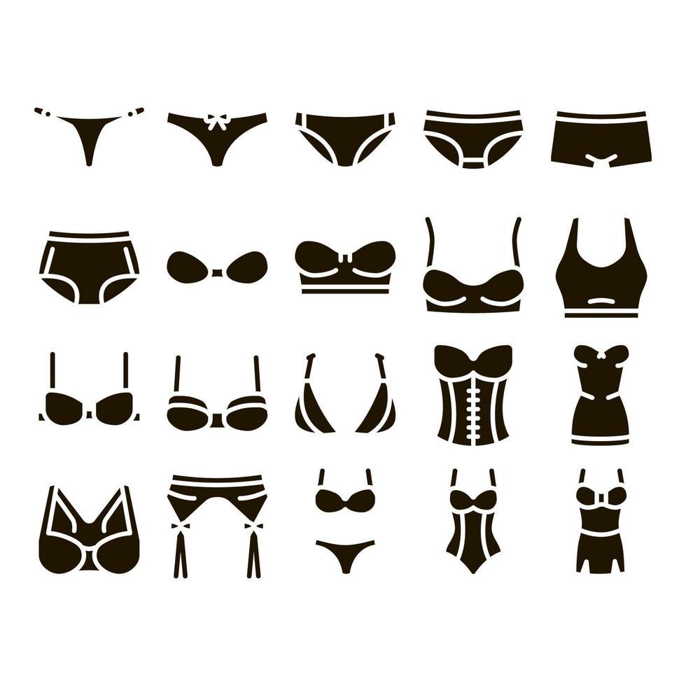 Lingerie Bras Panties Glyph Set Vector 17490353 Vector Art At Vecteezy