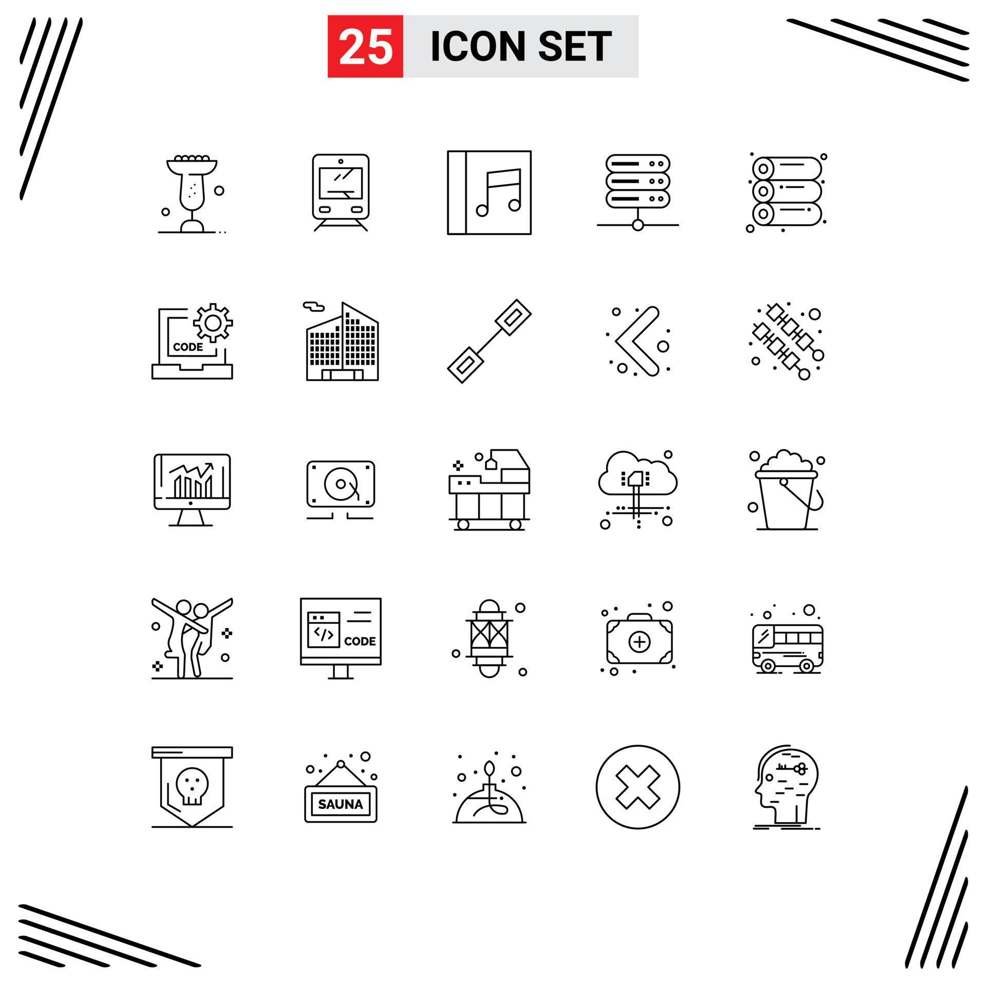 Pictogram Set of 25 Simple Lines of code offset album machine network ...