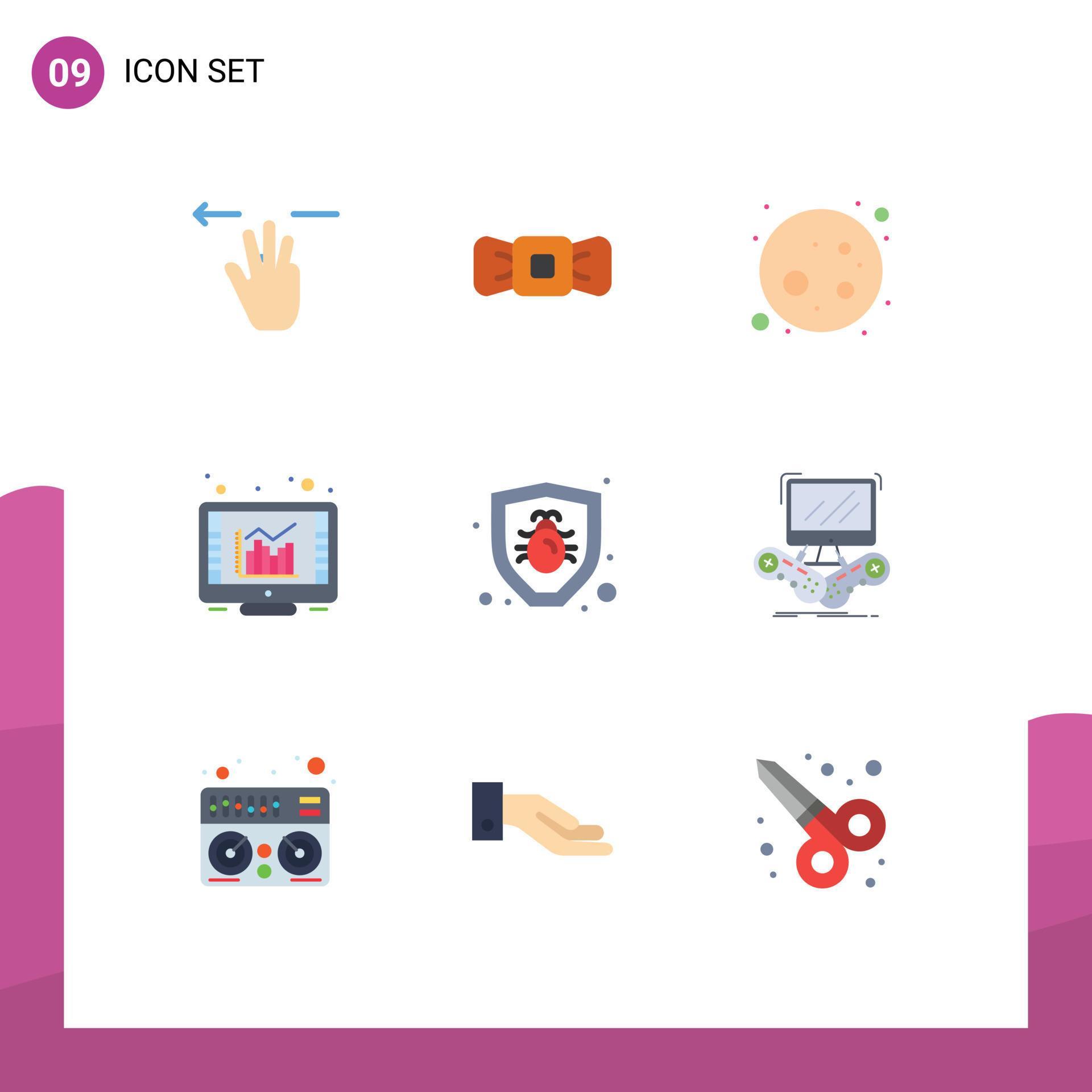 9 Universal Flat Color Signs Symbols Of Security Bug Full Moon Report Graph Editable Vector