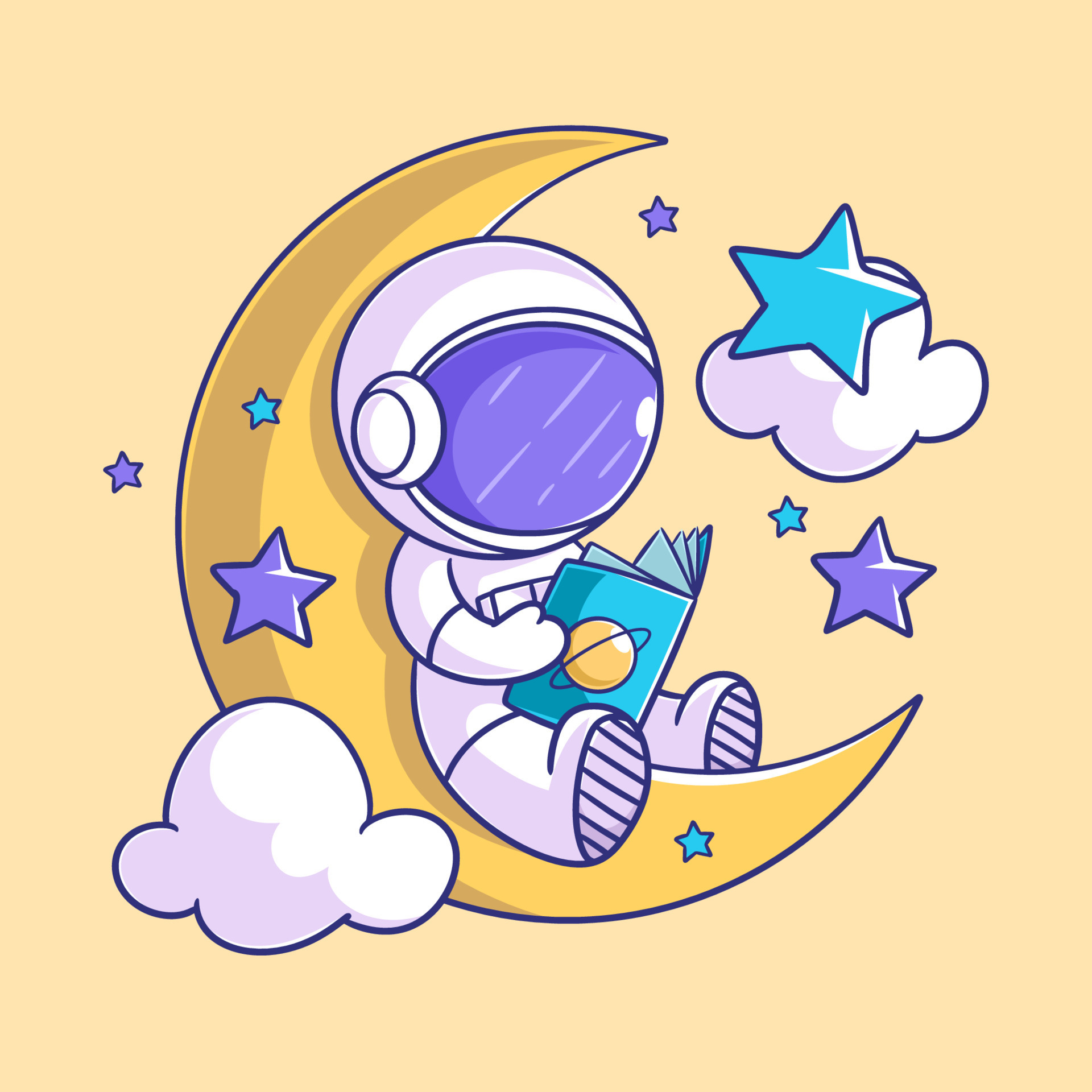 Astronauta Está Leyendo Un Libro En La Luna 17495221 Vector En Vecteezy