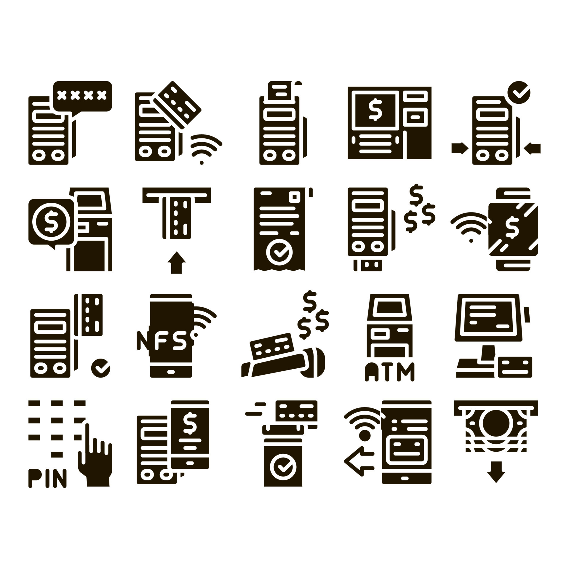 Pos Terminal Device Glyph Set Vector 17496957 Vector Art At Vecteezy