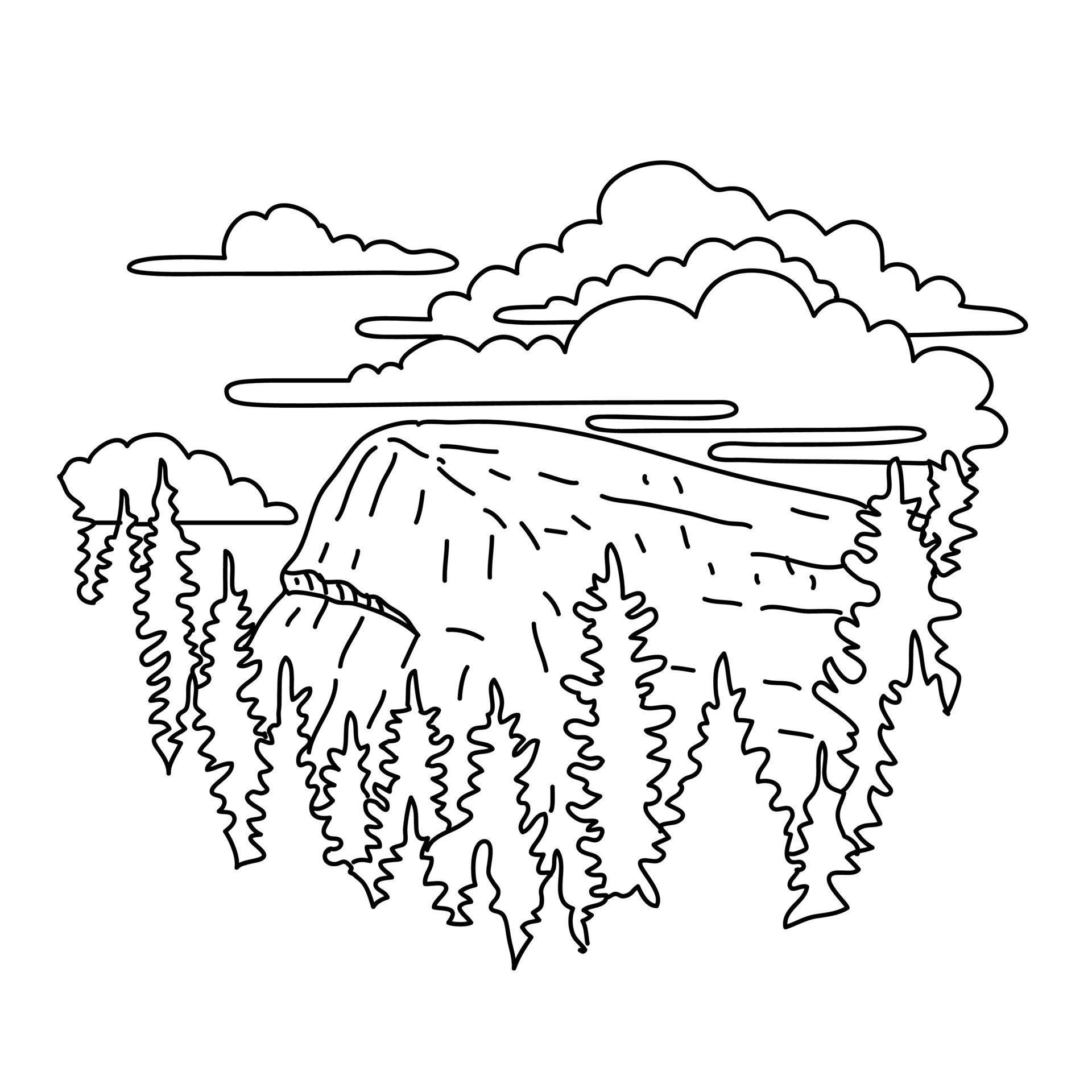 Cathedral Peak In Yosemite National Park California Monoline Line Art