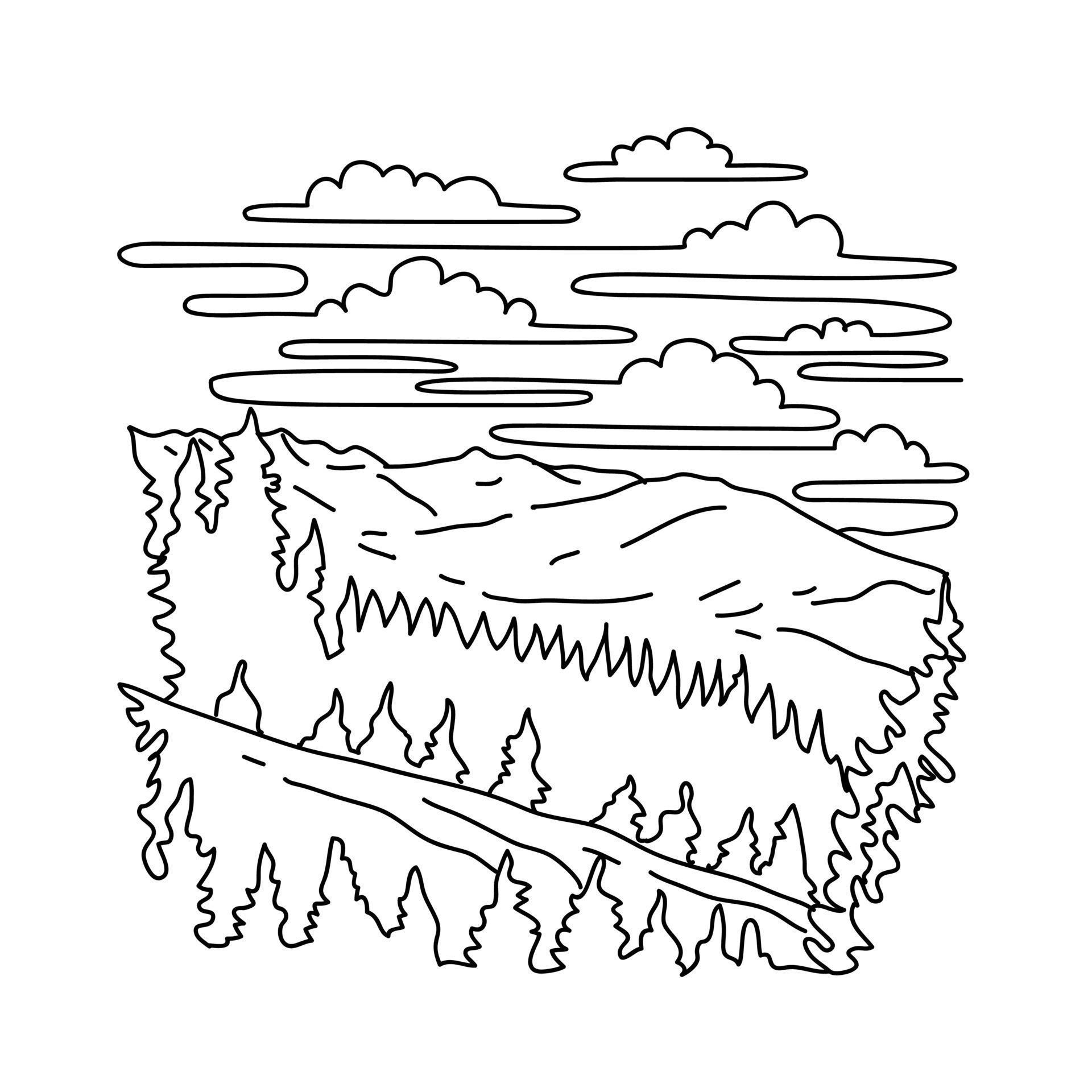 Mount Hoffmann In Yosemite National Park California Monoline Line Art