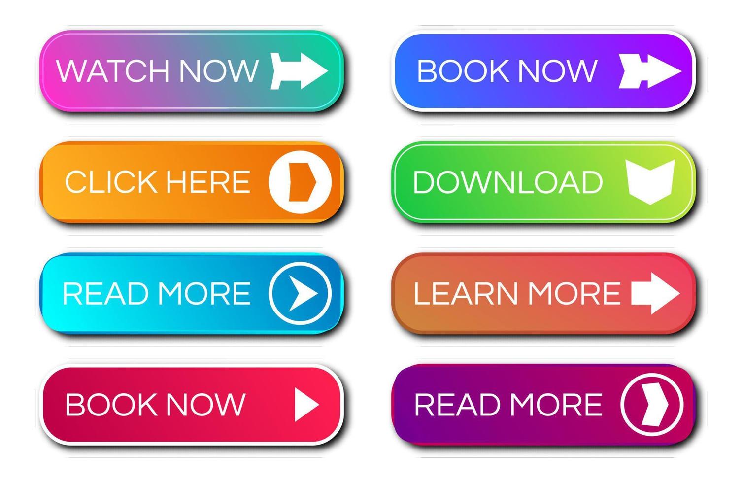 Set Of Eight Modern Gradient Buttons With Shadows Read More Buttons Vector Illustration