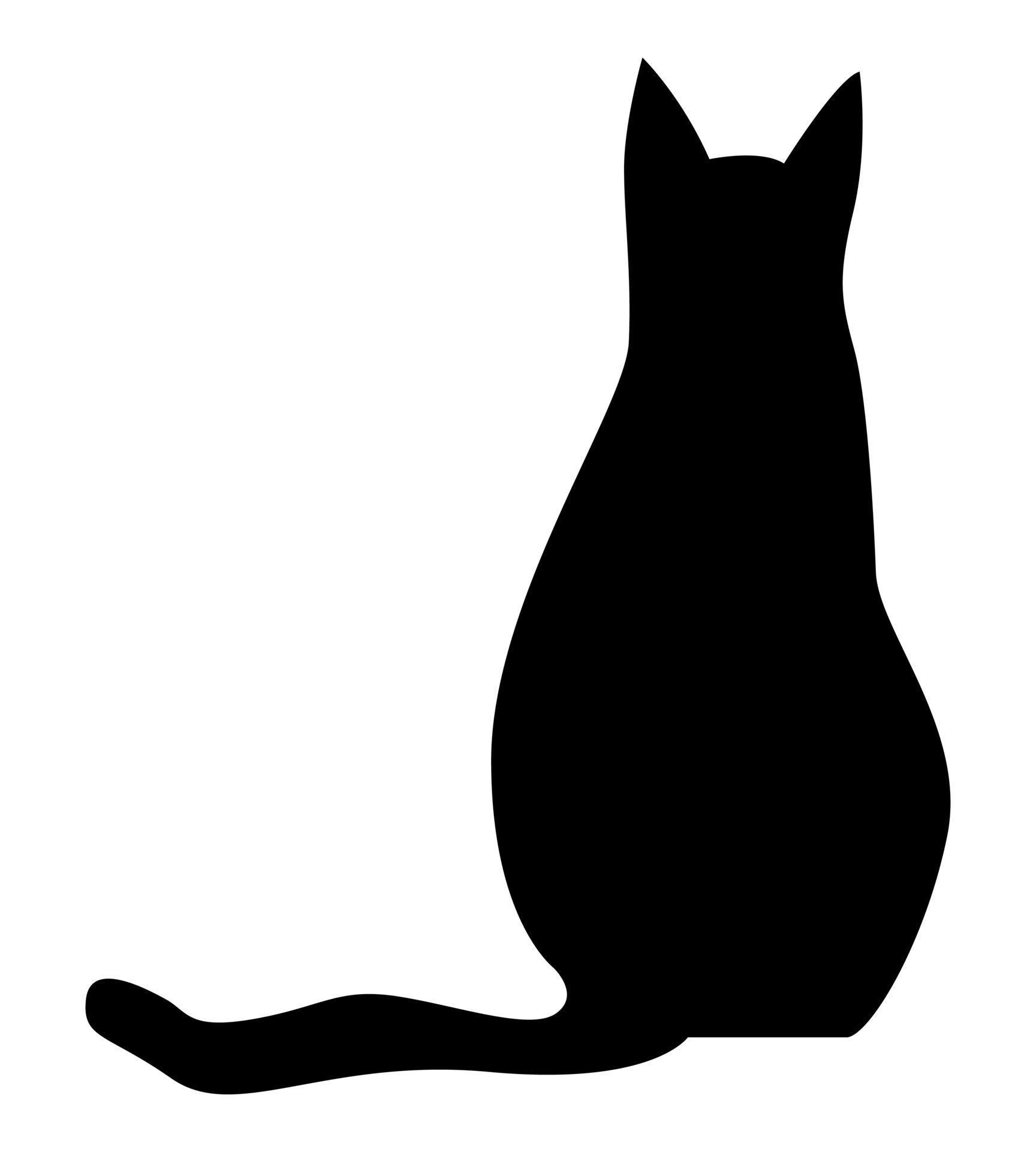 Silhouette Of Black Cat Back View Isolated On White Background Flat