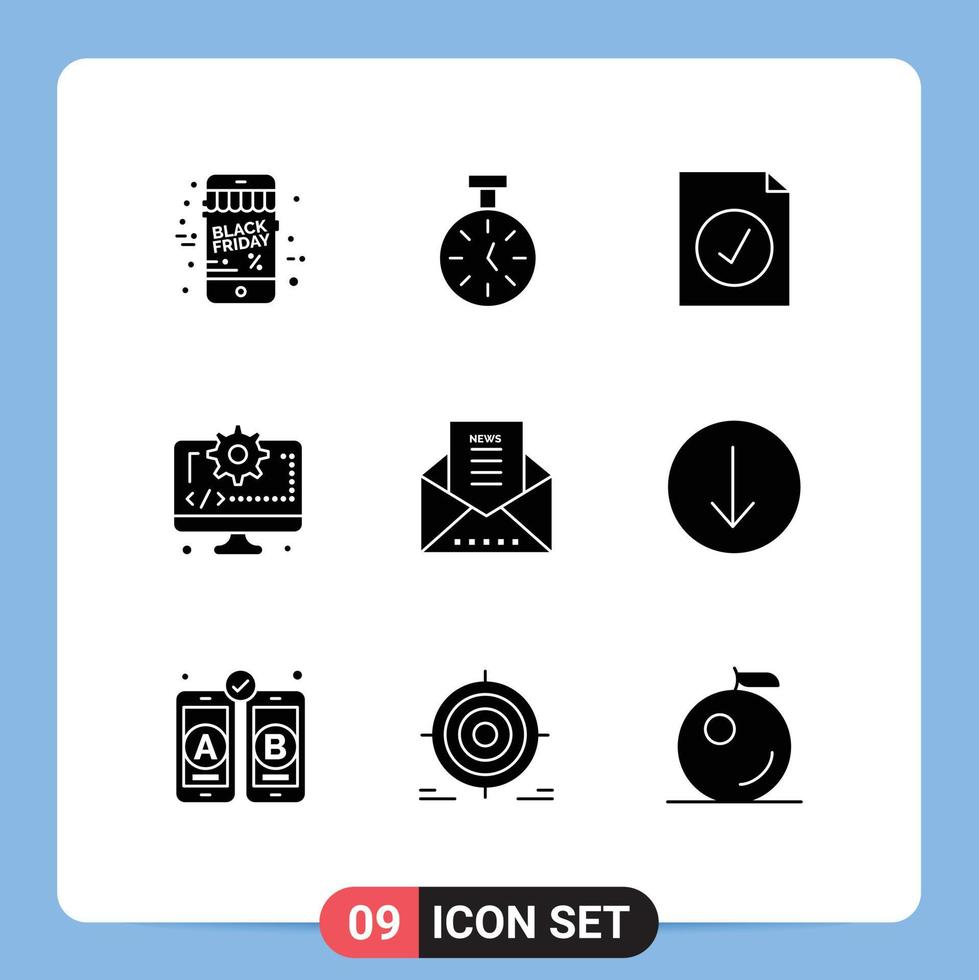User Interface Pack Of 9 Basic Solid Glyphs Of Message Envelope Email Complete Gear Coding